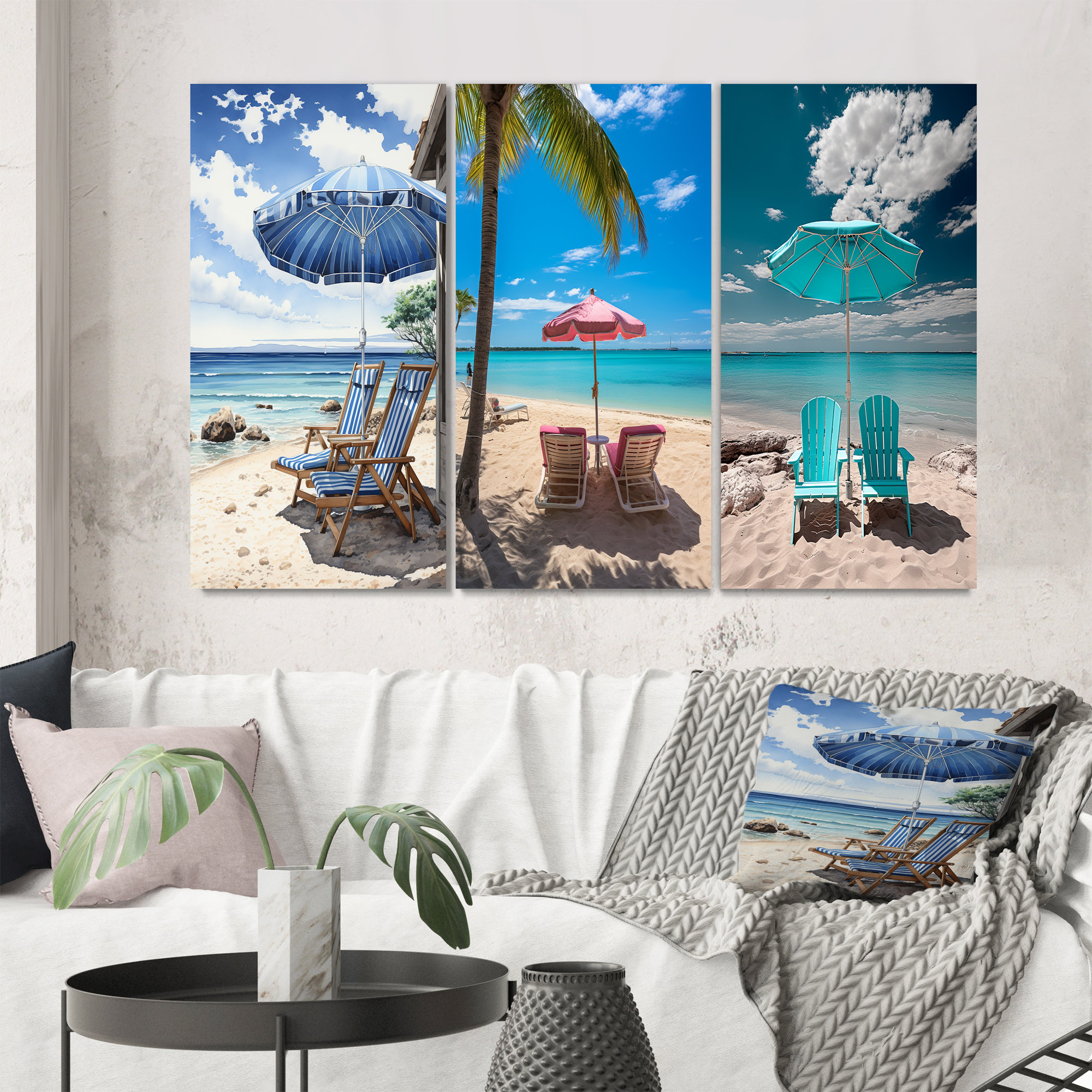 Dovecove " Beach Sandy Escape Pointillism " 3 - Pieces on Canvas | Wayfair
