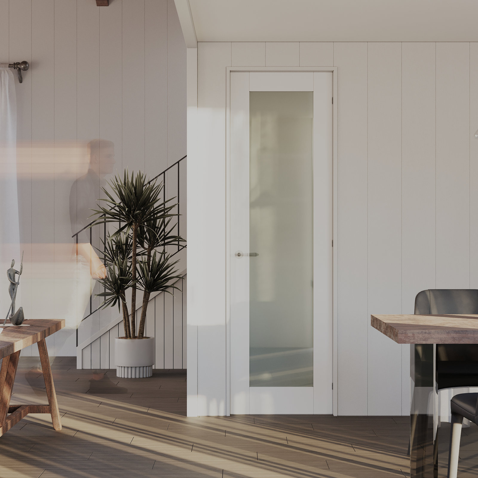 ARK DESIGN 1-Lite Pantry Door Prehung Frosted Glass Interior Shaker Door Slab Solid Core White ...