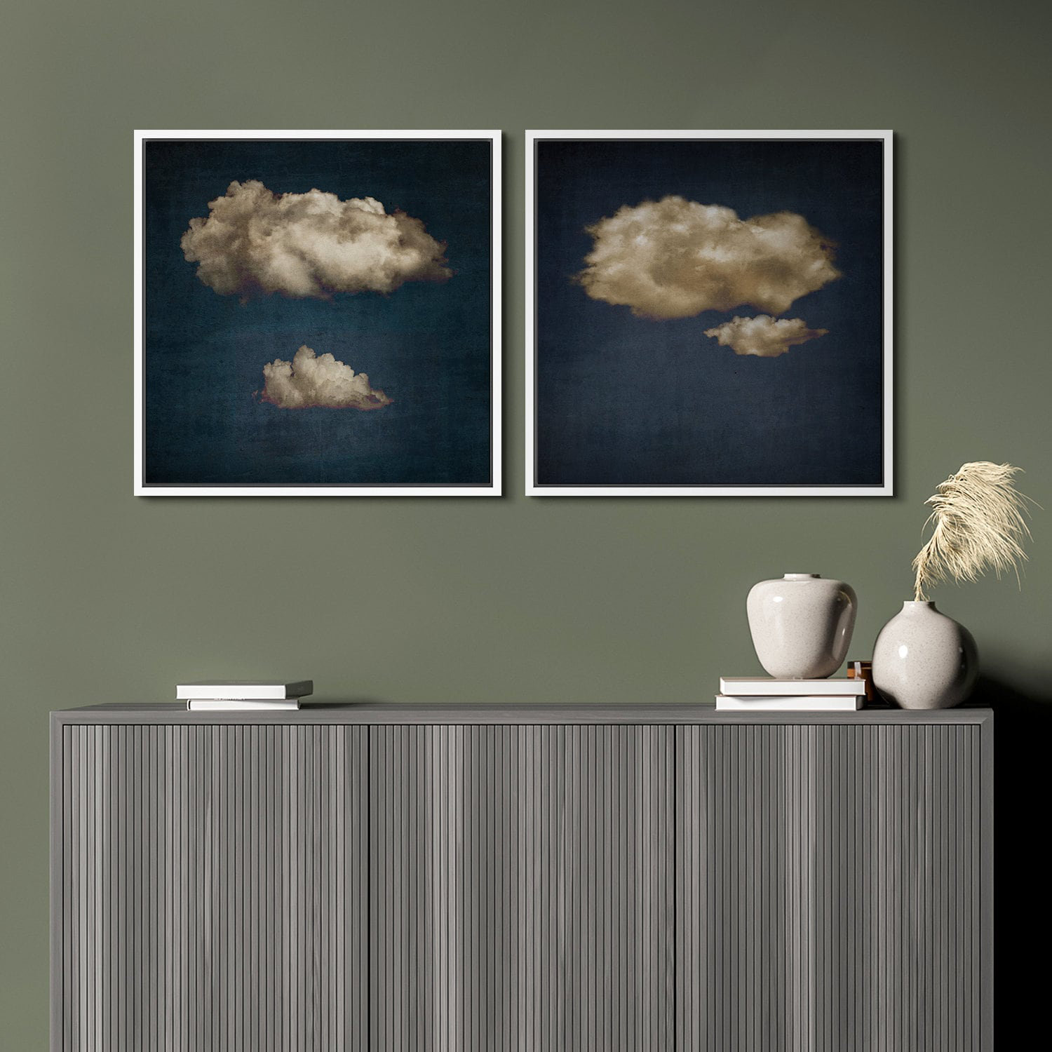wall26 " Pastel Navy Blue Clouds In The Sky Watercolor Minimalist Relax ...