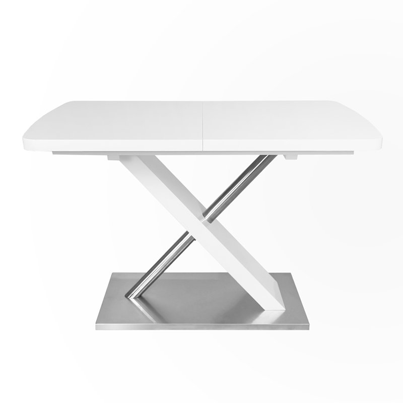 Ivy Bronx Extendable Dining Table With Crossed Metal Base And Stainless ...