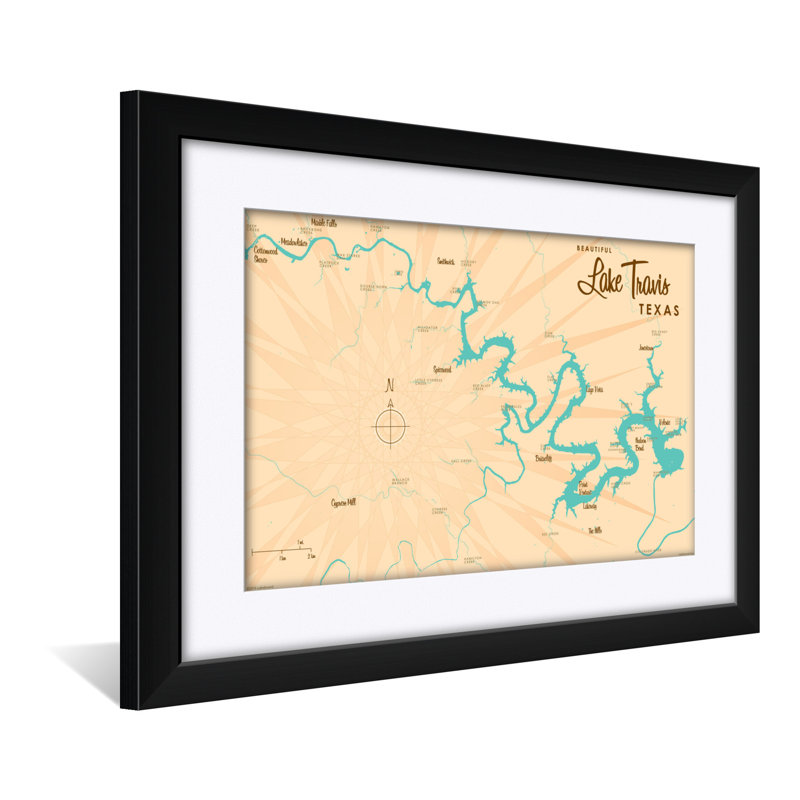 Breakwater Bay Lake Travis Texas Map Professionally Framed & Matted Art ...