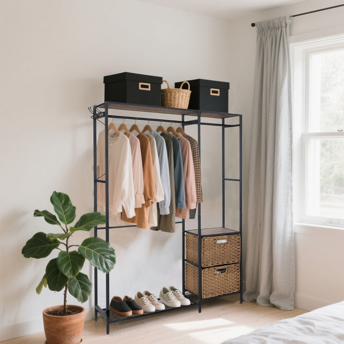 Rebrilliant Support à vêtements robuste avec tablettes 2 tiroirs en ...