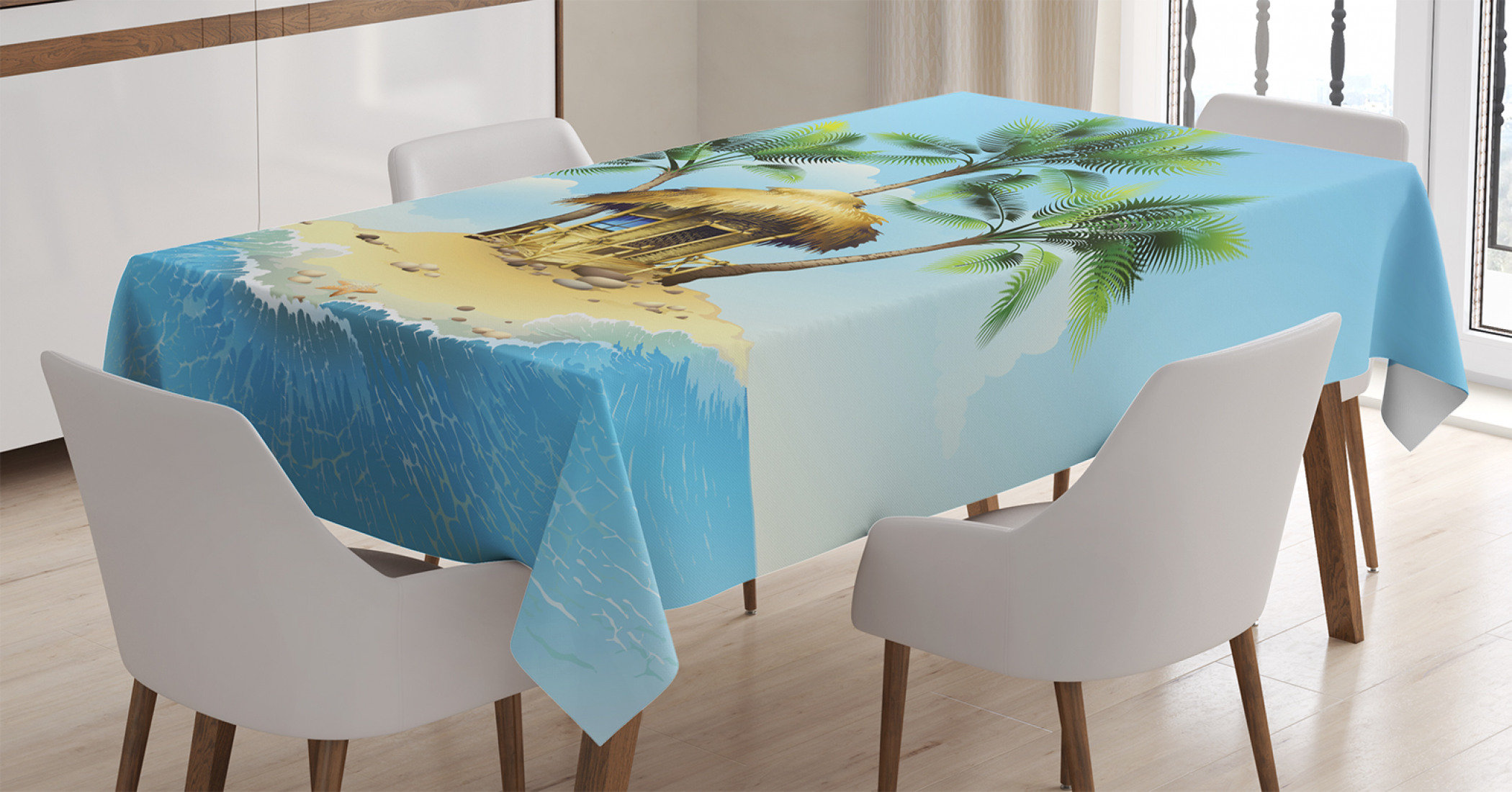 East Urban Home Tropical Tablecloth, Tropical Wooden Bungalow 3 Palm ...