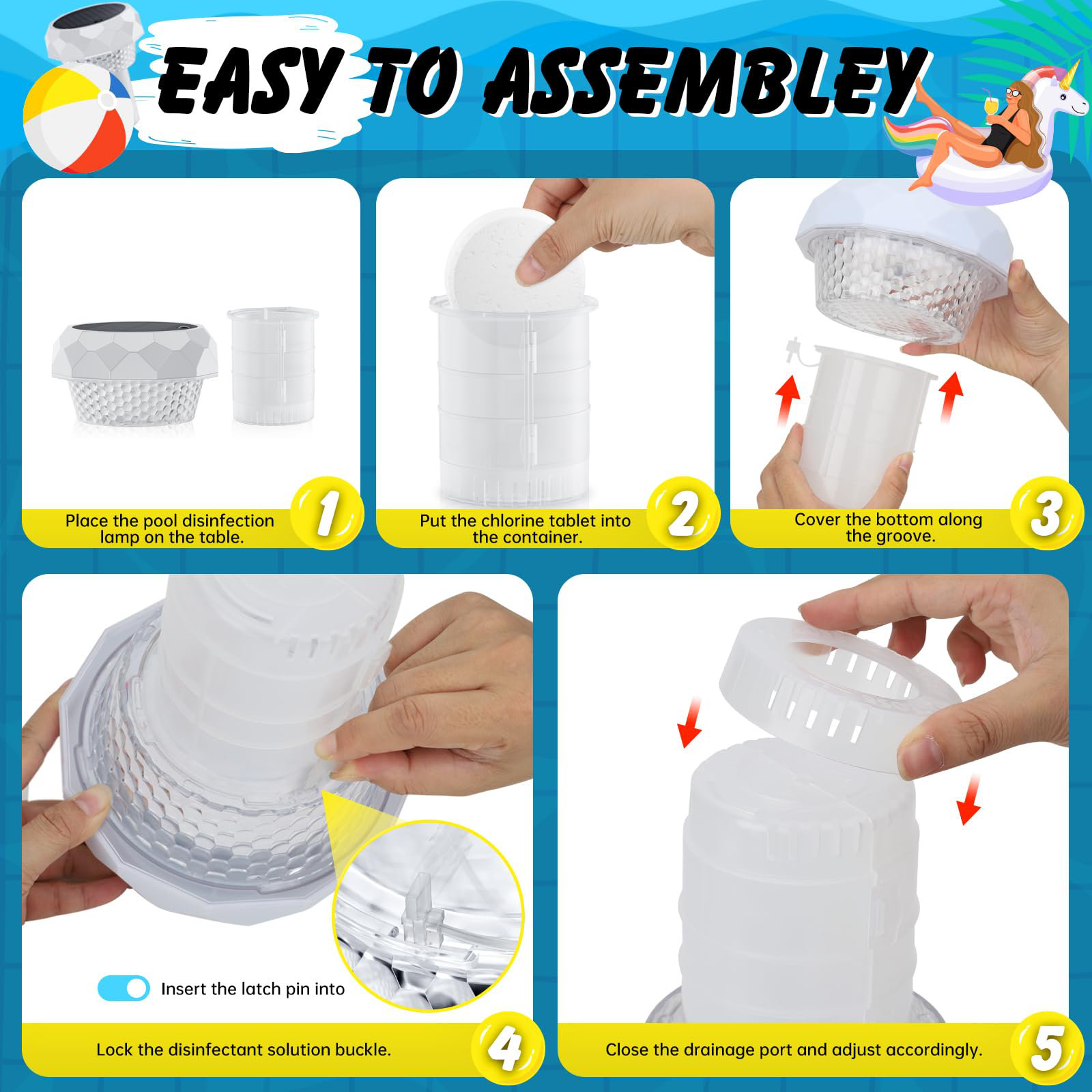 Zeki Shoggy Solar Pool Chlorine Floater With Colorful Light, Anti ...