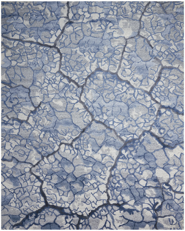 17 Stories Mugsy Asbtract Hand-Knotted Blue Area Rug | Wayfair