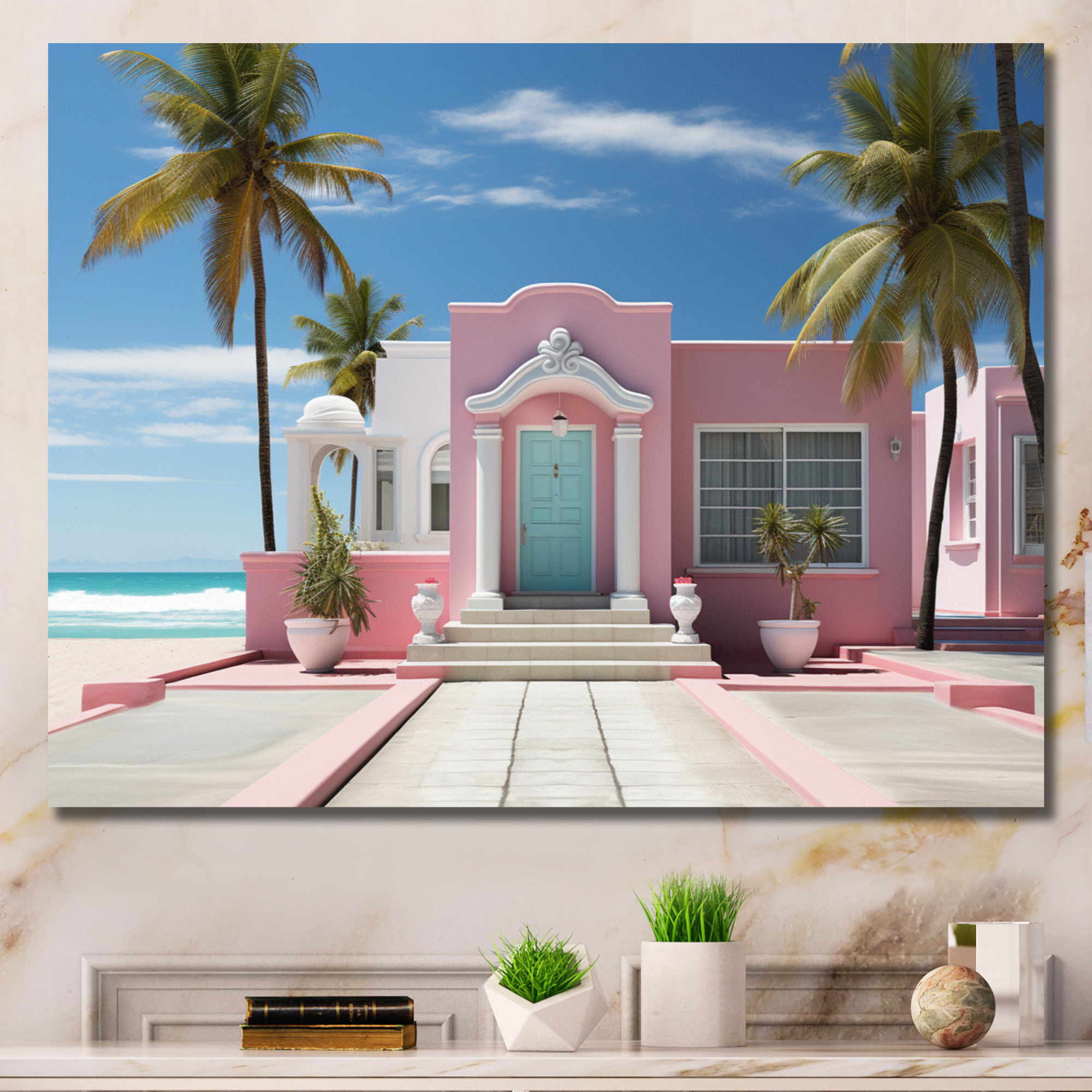 Dovecove Miami Pink House II - Beachhouse Canvas Wall Art | Wayfair