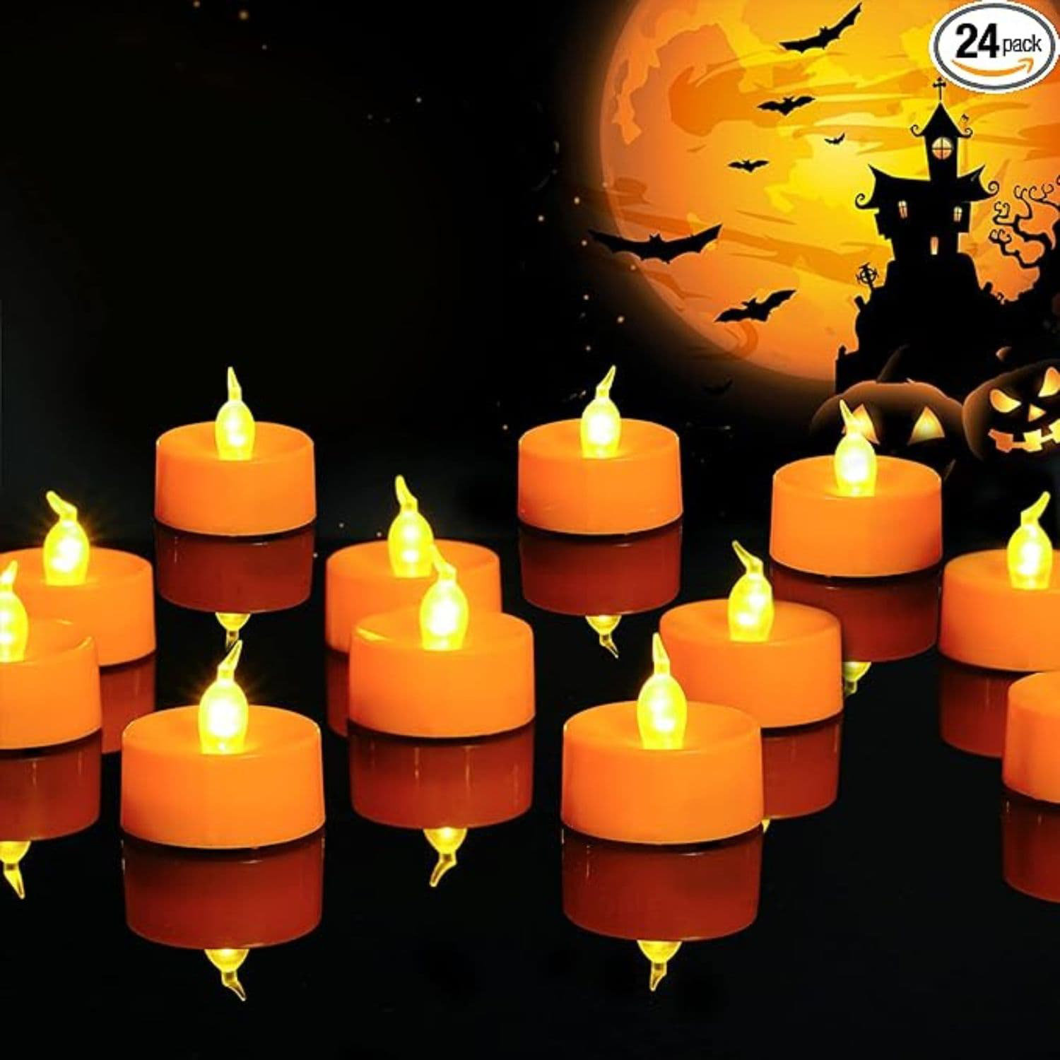 The Holiday Aisle® Halloween 24-Pack Orange Battery LED Tea Lights ...