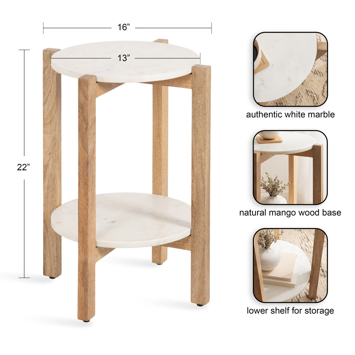 Latitude Run® Round Tiered Marble Side Table | Wayfair