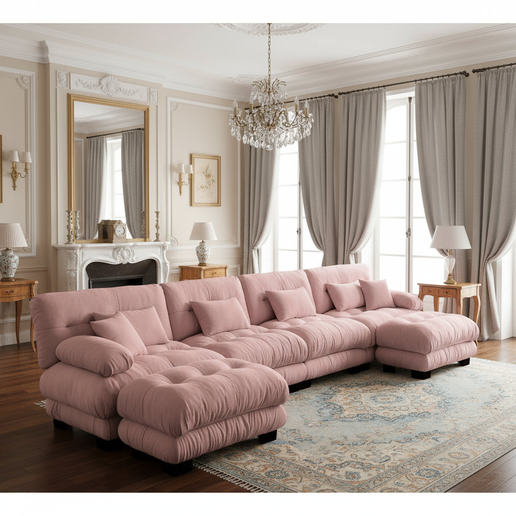 Latitude Run® This Pink Chenille Modular Sofa Features A U-shaped ...
