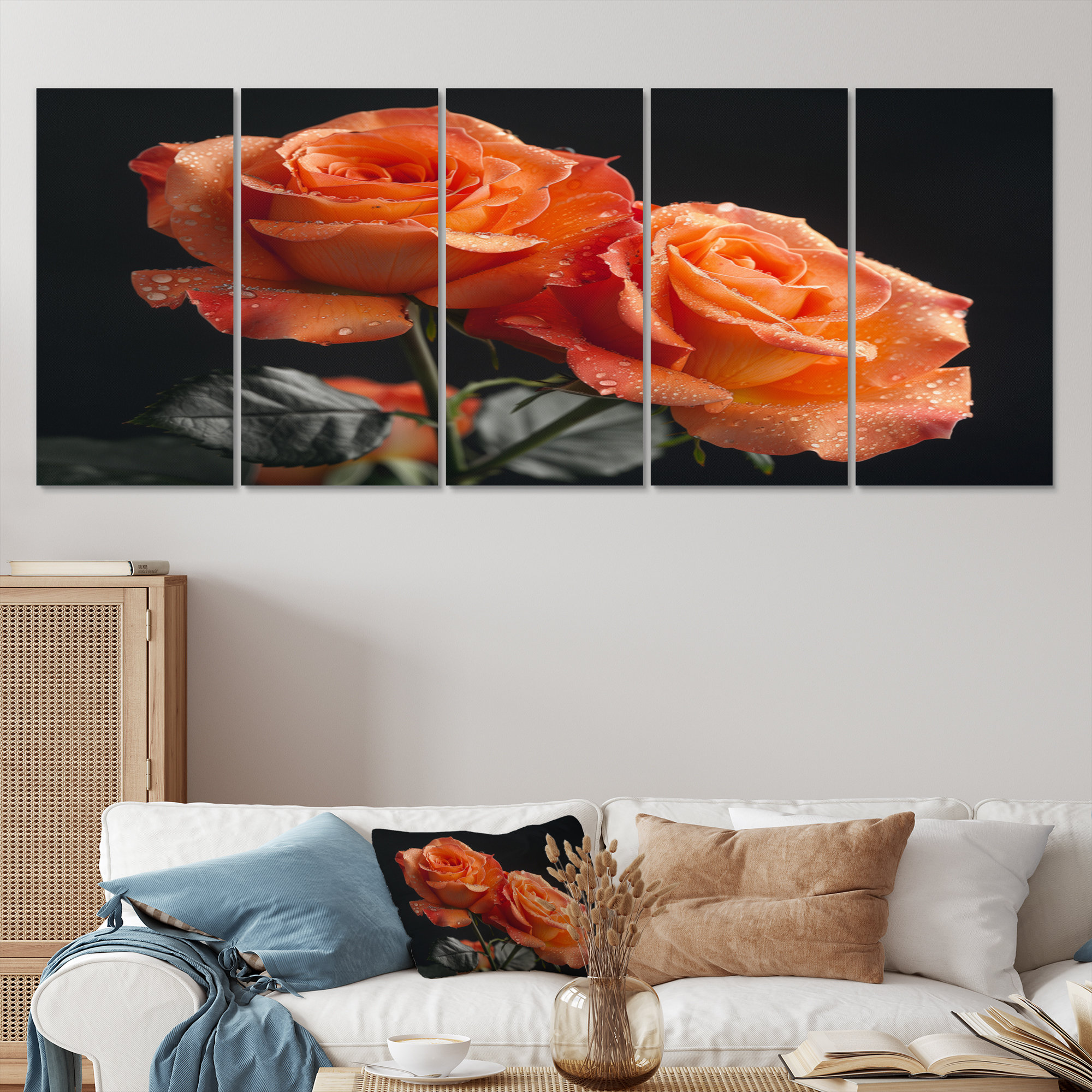 Latitude Run® Glamorous Glow Orange Roses On Black II - Roses Wall Art ...