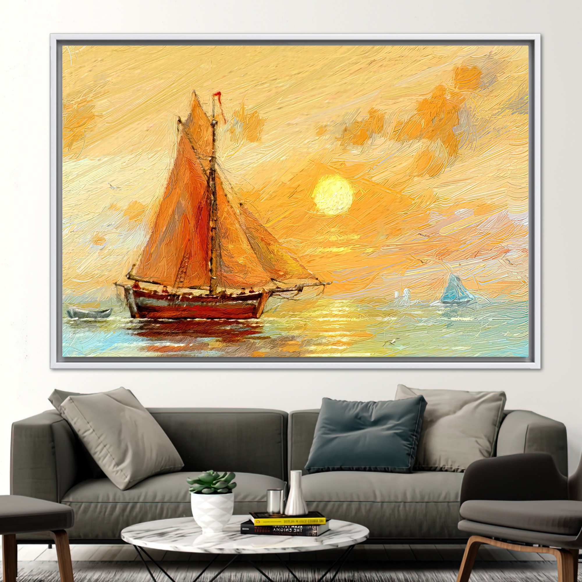 Breakwater Bay Fishing Boats Paiting, Boat Landscape Poster, Abstract ...