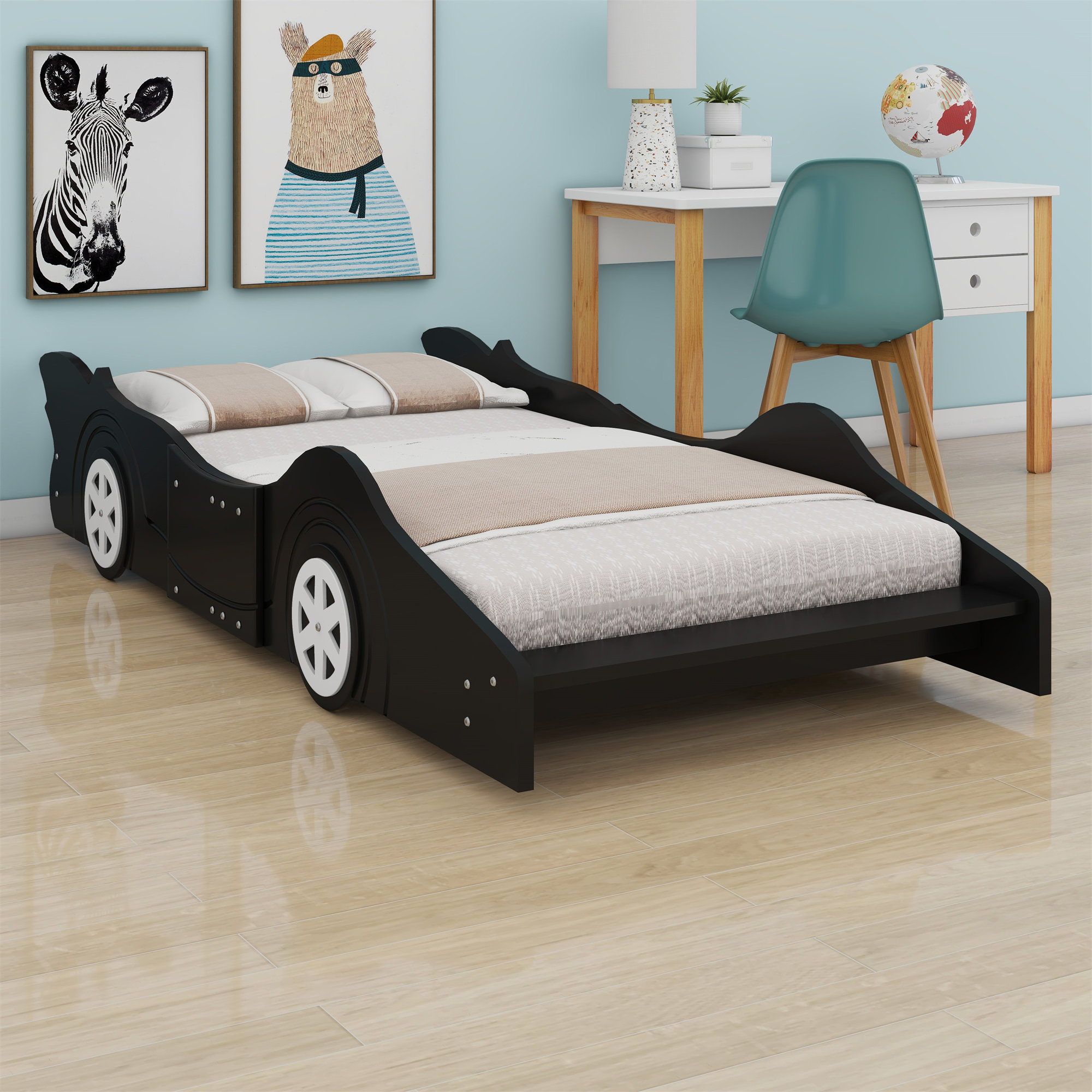 Zoomie Kids Race Car-Shaped Platform Bed With Wheels | Wayfair