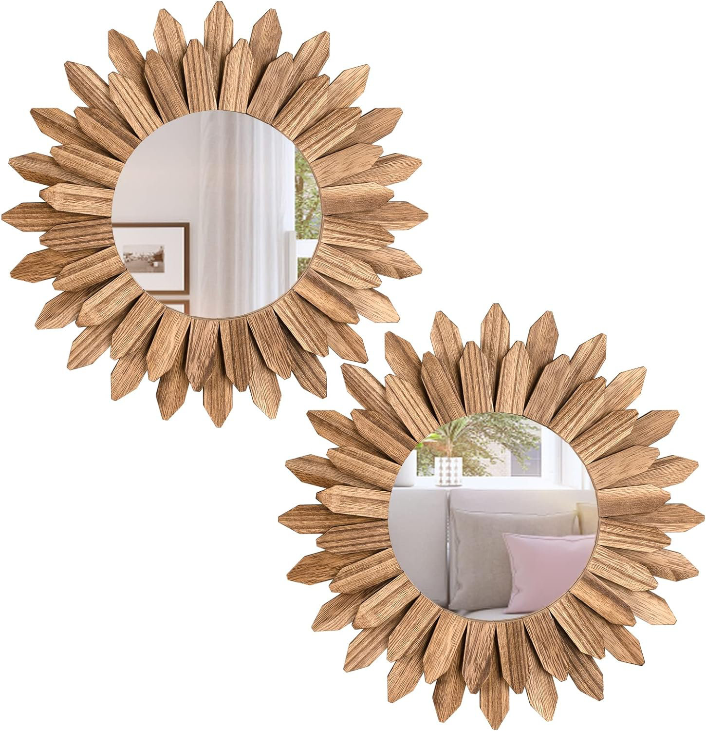 Dakota Fields Boho Wall Decor Mirror 2 Pack Rustic Wood Mirror 12 Inch ...