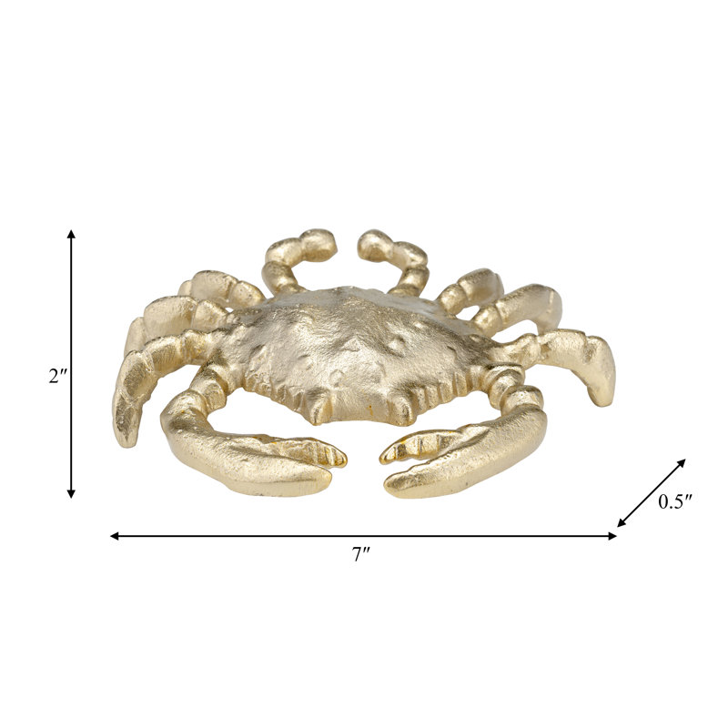 Mercer41 7" Metal Crab Sculpture Contemporary Champagne Gold Decorative ...