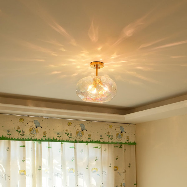 Everly Quinn Brass Gold Semi Flush Mount Ceiling Fixture Large Hammered ...