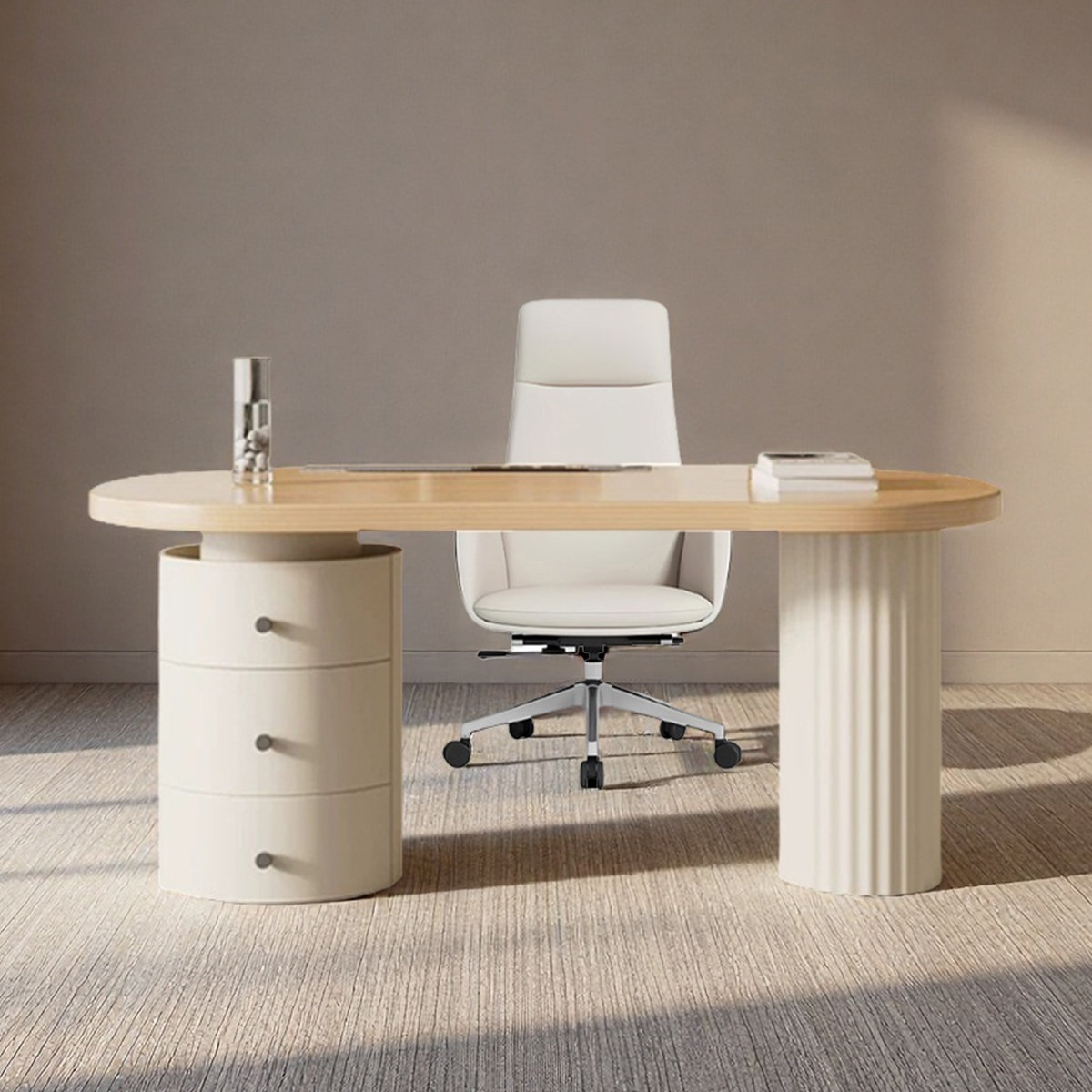 Orren Ellis Curved desk for writing in cream simple for home | Wayfair