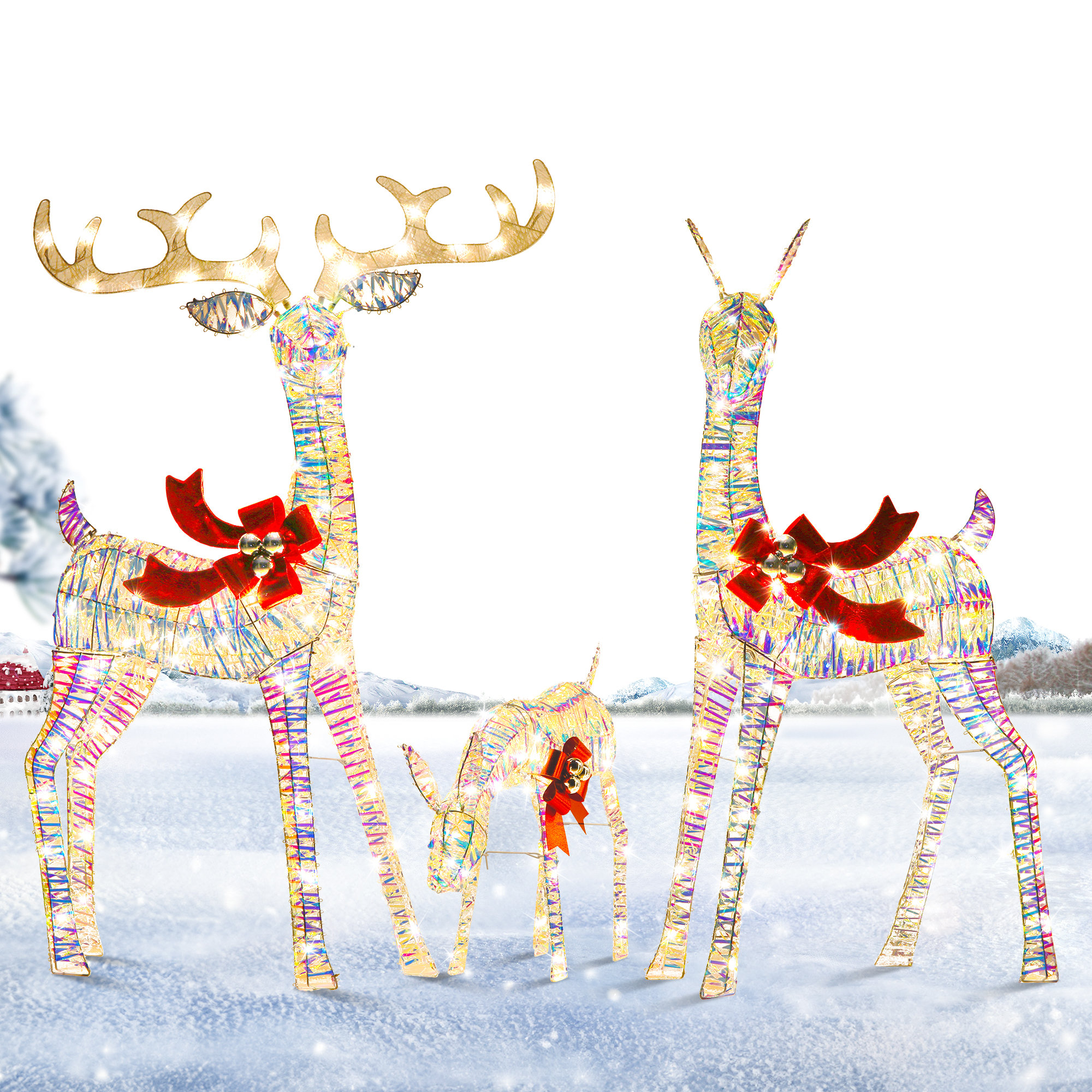 The Holiday Aisle® 3-Piece Lighted 3D Colorful Reindeer Family Outdoor ...