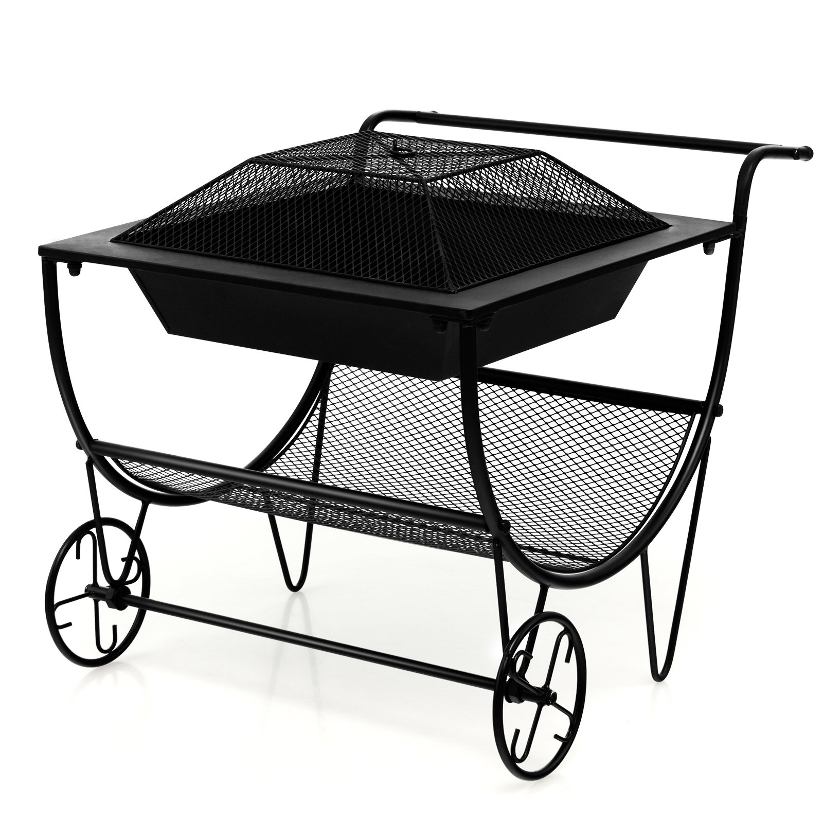 Arlmont & Co. 21.5" Fire Pit & Firewood Log Rack Outdoor Square Firepit ...