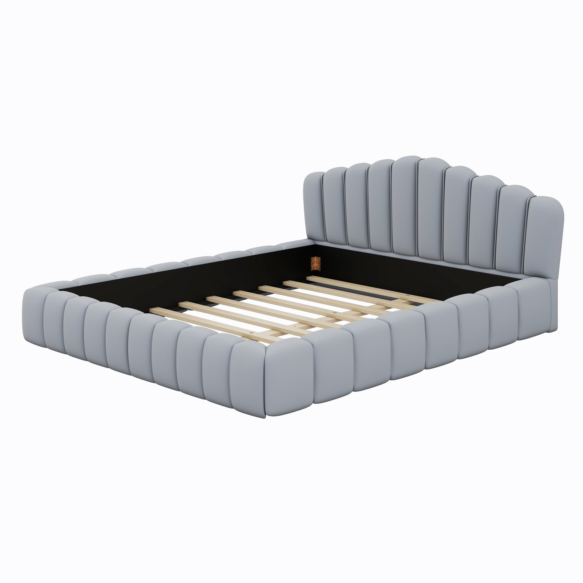 Latitude Run® Upholstered Bed Frame Floor Bed Shell-Shaped Headboard ...