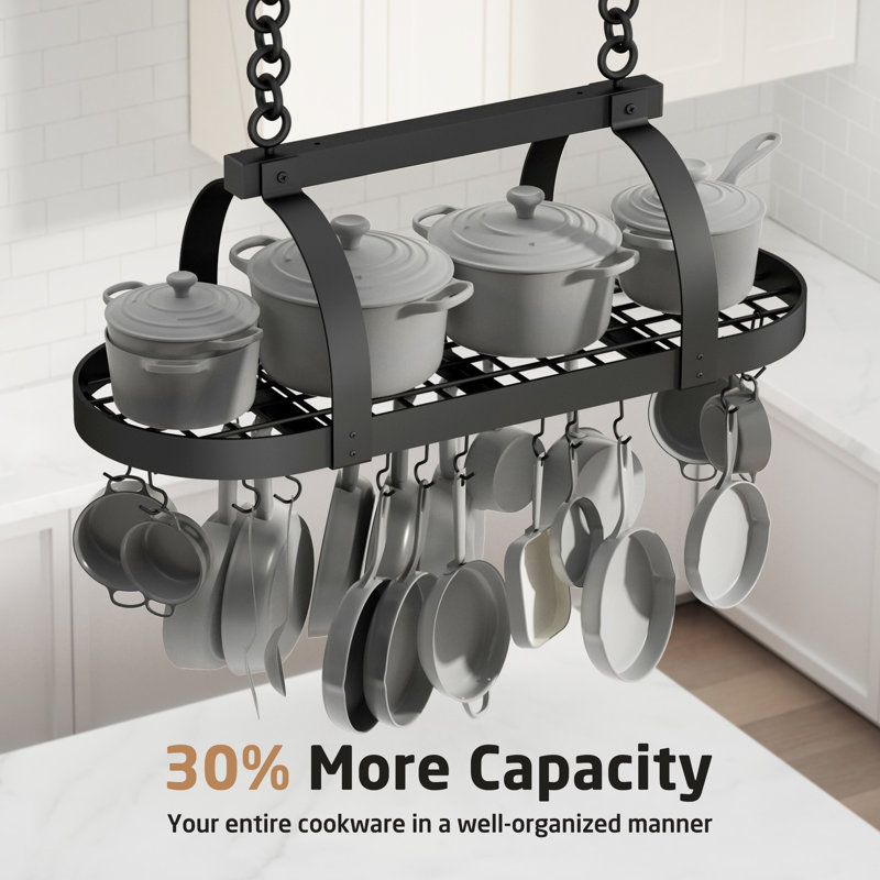 Mint Pantry® 48 Inch Large Hanging Black Pot Rack Ceiling Mount with 20 ...