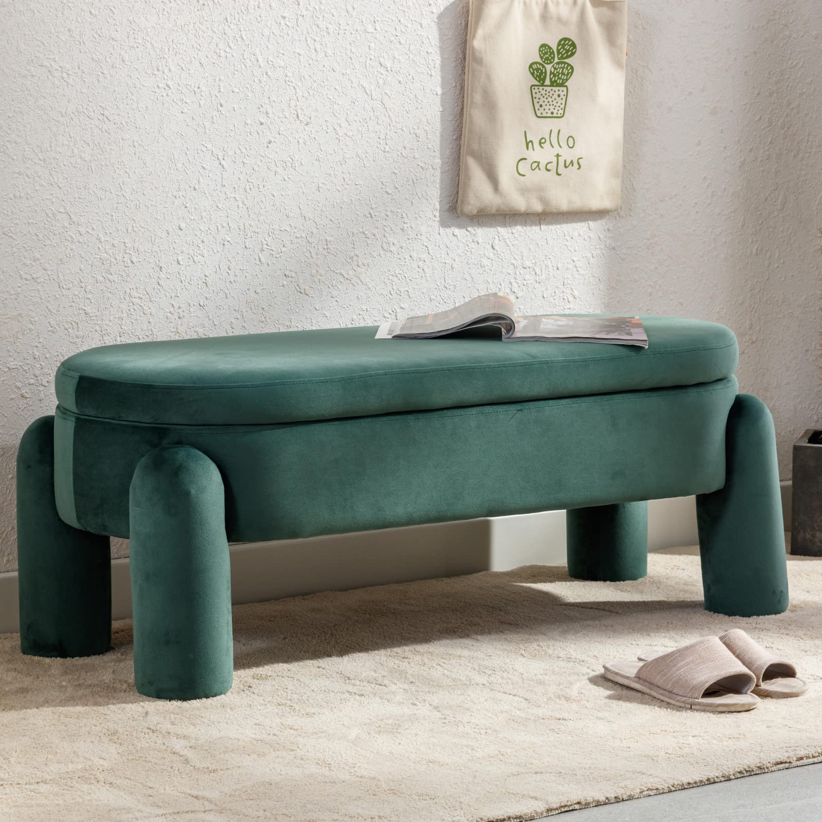 Everly Quinn Modern Storage Bench, Upholstered Ottoman Bench Velvet ...