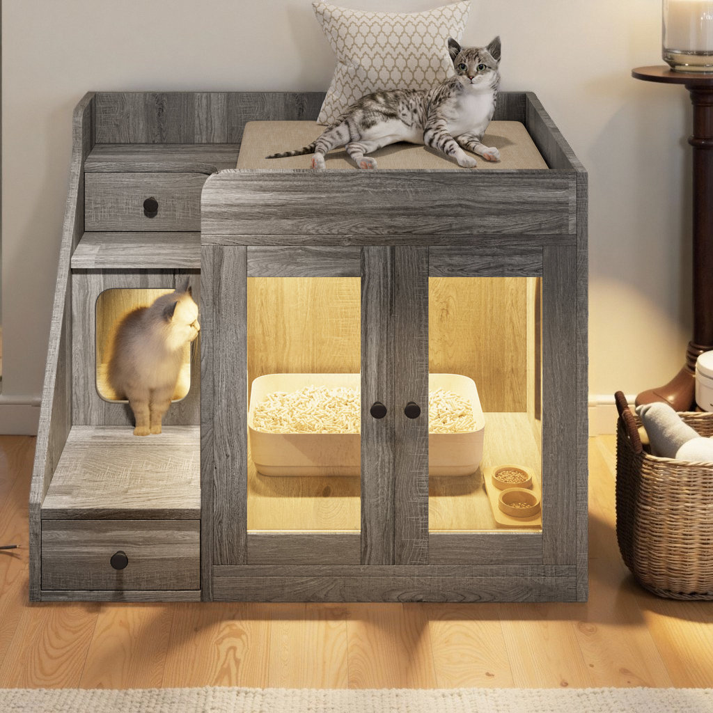 Tucker Murphy Pet™ Cat Litter Box Enclosure With Light, Hidden Litter ...