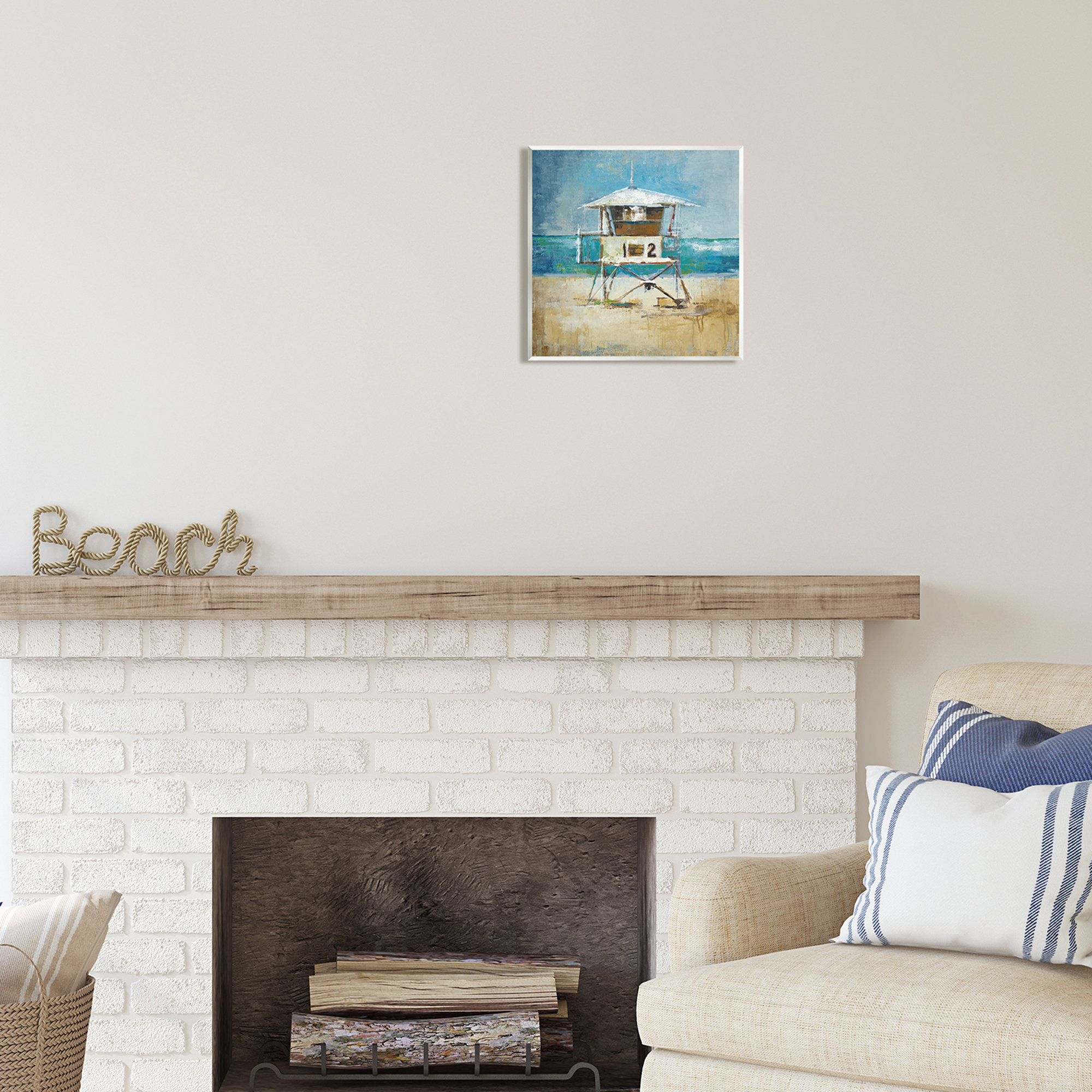 Stupell Industries Beach Hut Painting Wall Plaque Art Design By Liz ...