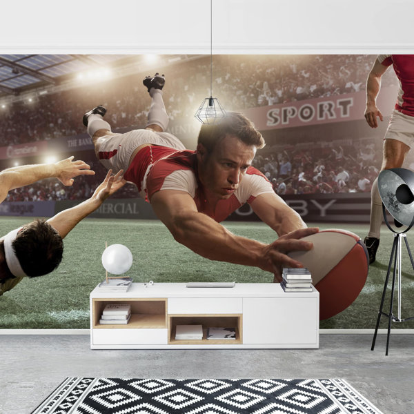 East Urban Home Rugby Action 2.55m x 3.84m Textured Matt Peel & Stick ...