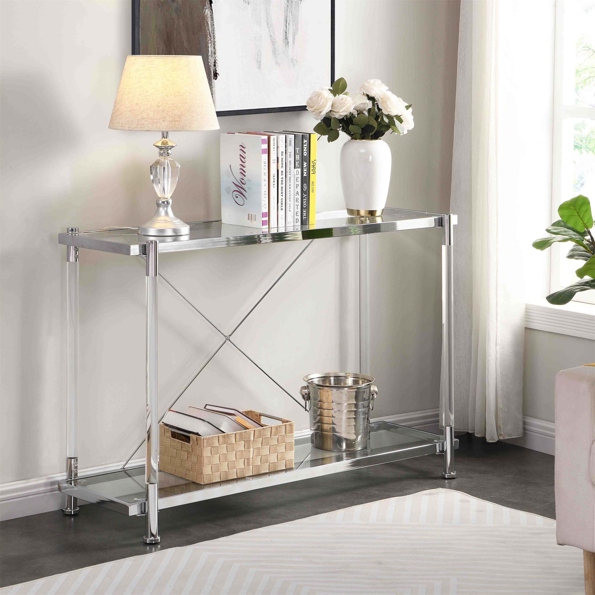 Mercer41 Chrome Sofa Table, Acrylic Side Table, Console Table for ...