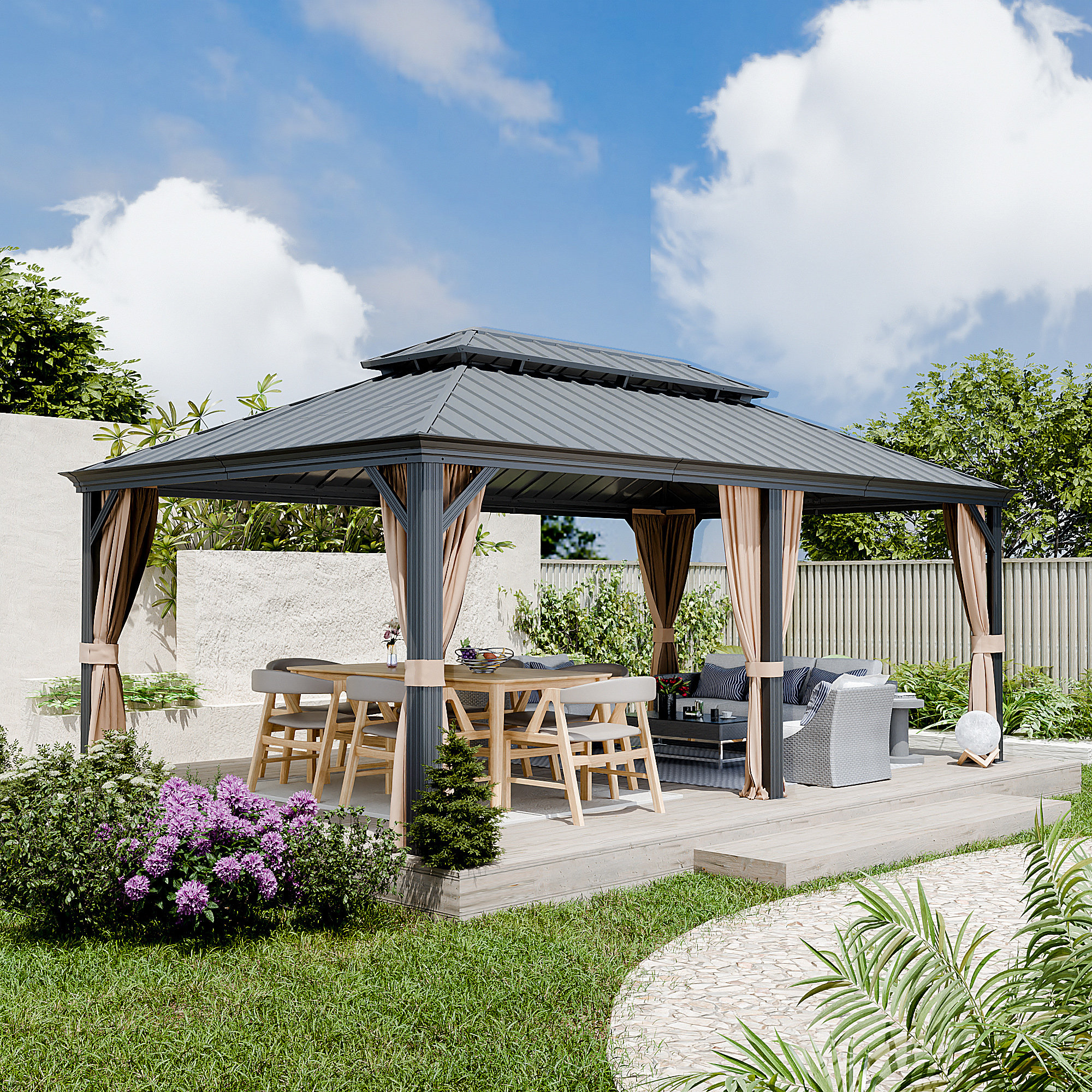 INMITOM 12 Ft. X 20 Ft. Aluminum Patio Gazebo with Double Steel Roof ...