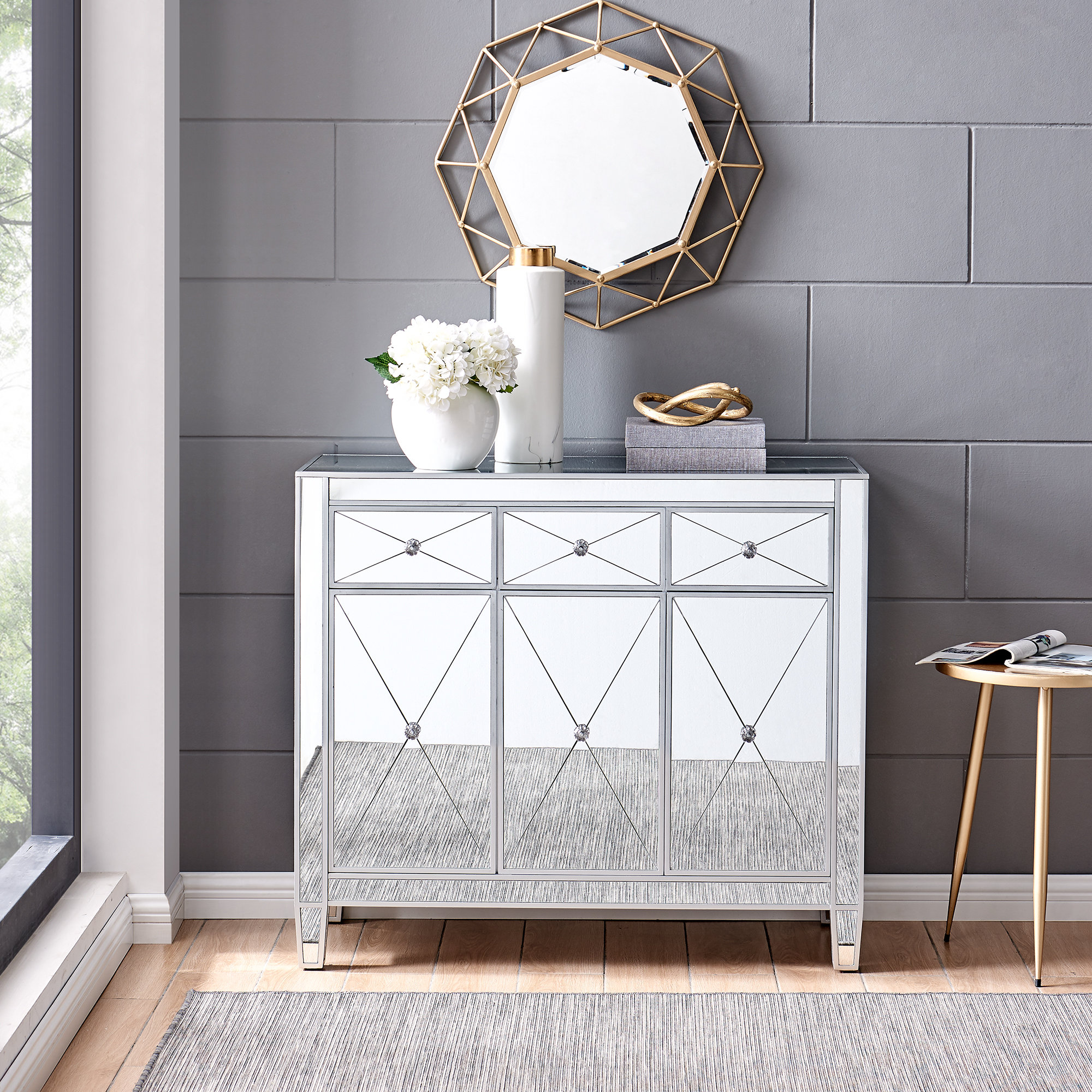 House of Hampton® Stgeorge 3 Door Mirrored Accent Cabinet & Reviews ...
