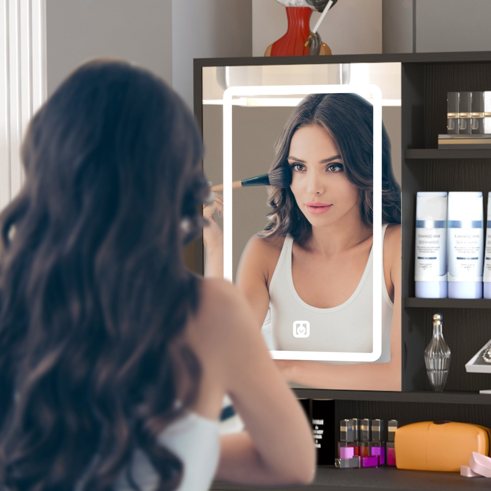 Brayden Studio® Makeup Vanity With Lights In 3 Colors & Openable Mirror ...