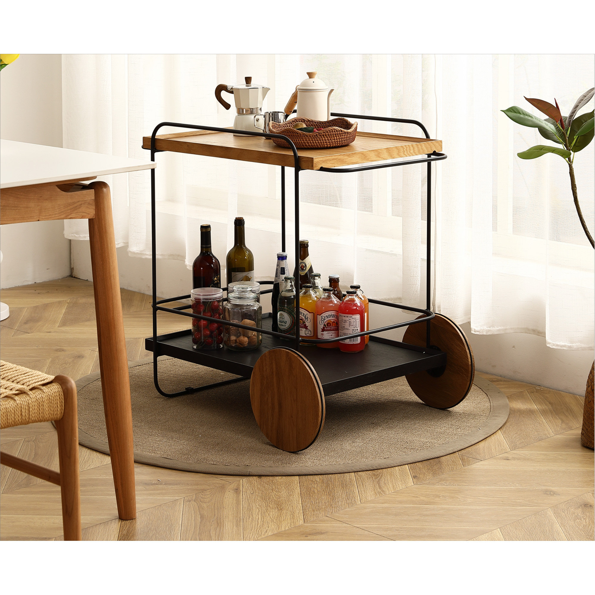 17 Stories Oak Hotel Restaurant Cart - Small Dining Car 30.7 Inches ...