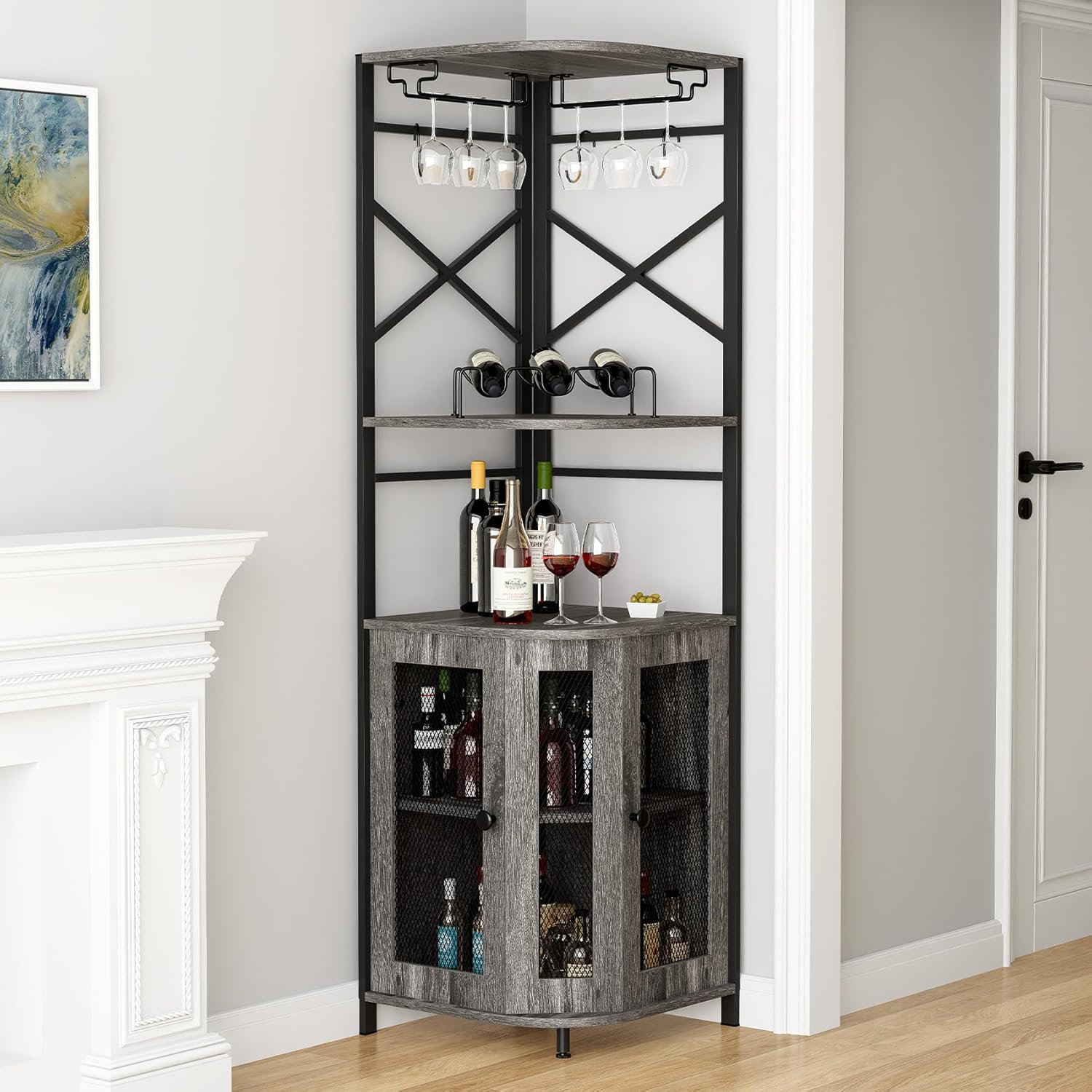 17 Stories 68.7" Height Corner Bar Cabinet with Wine Storage, 5 Tier ...