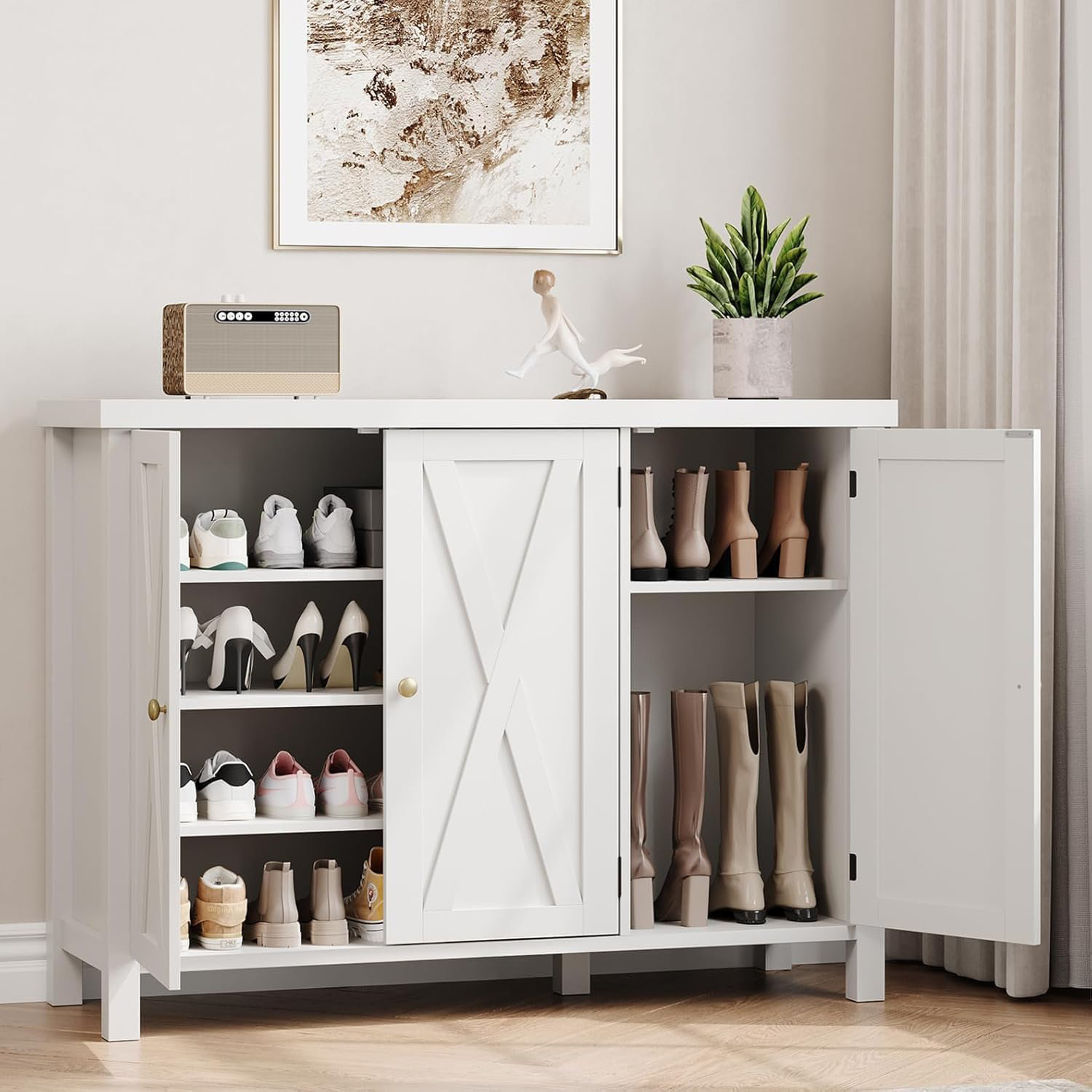 Gracie Oaks Trailblaze 4-Tier 30 Pair Shoe Storage Cabinet, Wooden Shoe ...