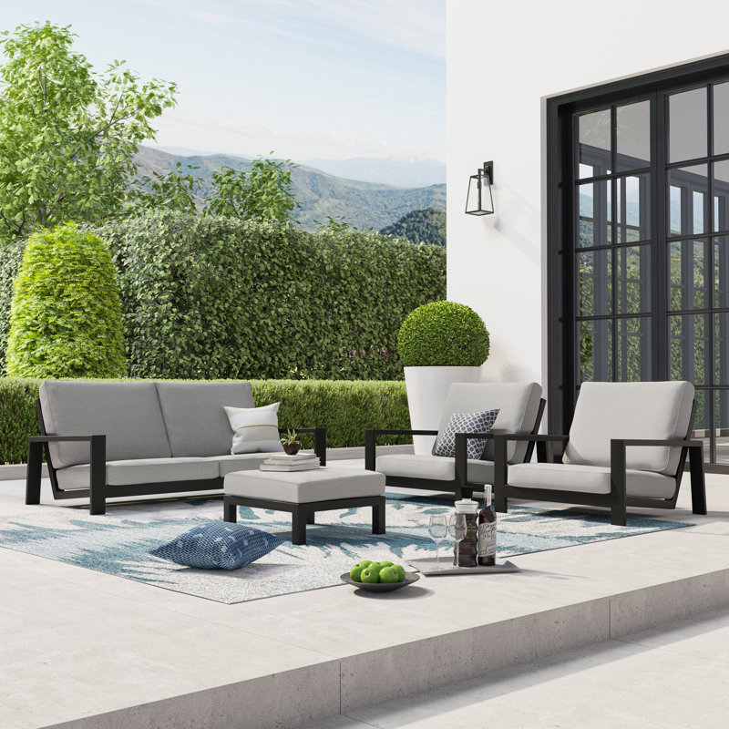 AllModern Hoyt 4-Piece Aluminum Lounge Outdoor Modern Conversation Sofa ...
