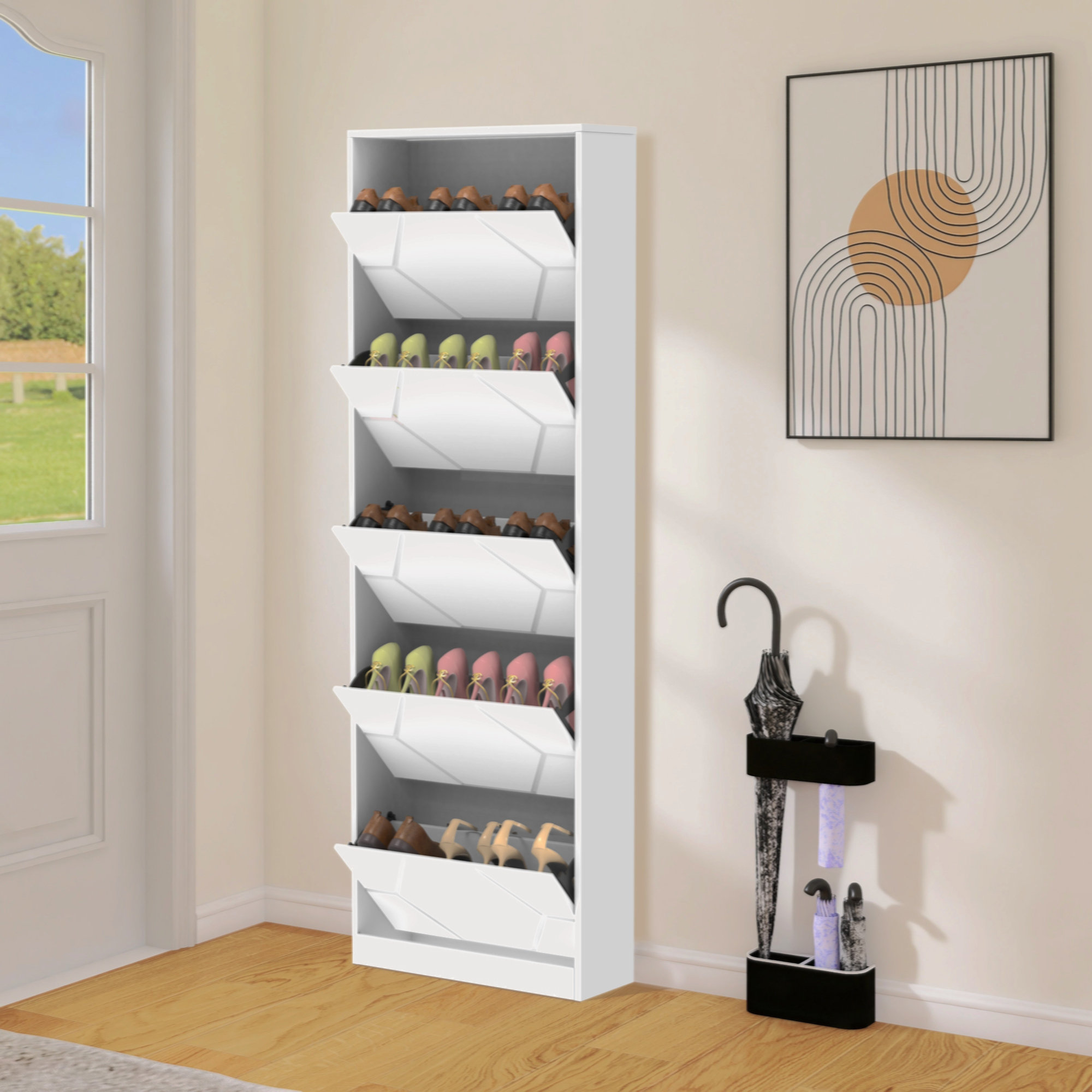 George Oliver Shoe Storage Cabinet For Entryway, 5 Tiers Shoe Organizer ...