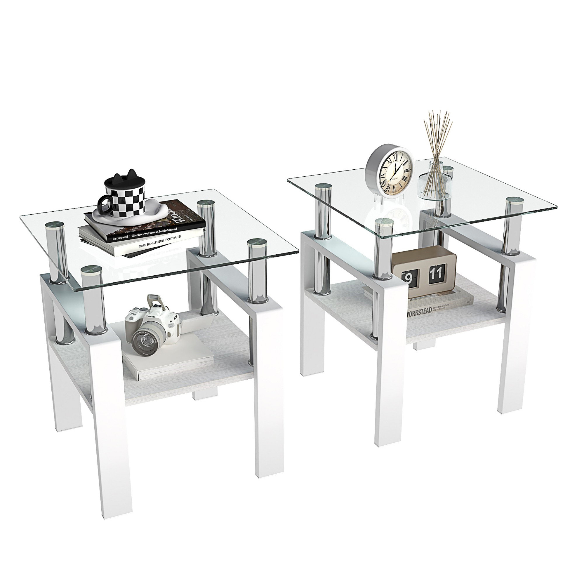 George Oliver Set Of 2 Modern Tempered Glass Tea Table (Only Including ...