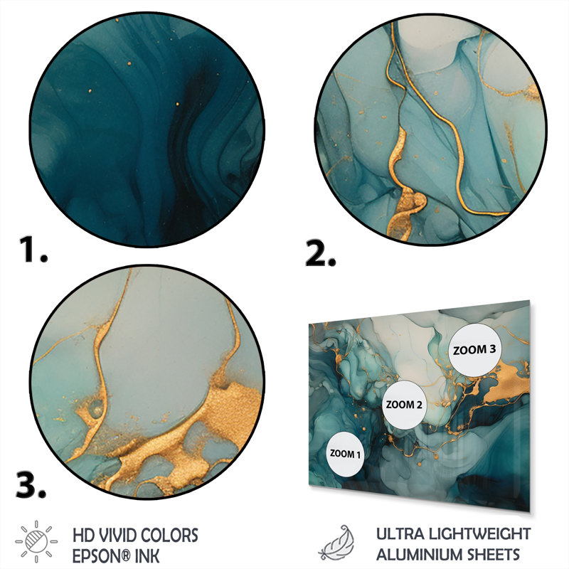 Mercer41 Turquoise Gold Infused Marble I - Fractals Metal Wall Decor ...