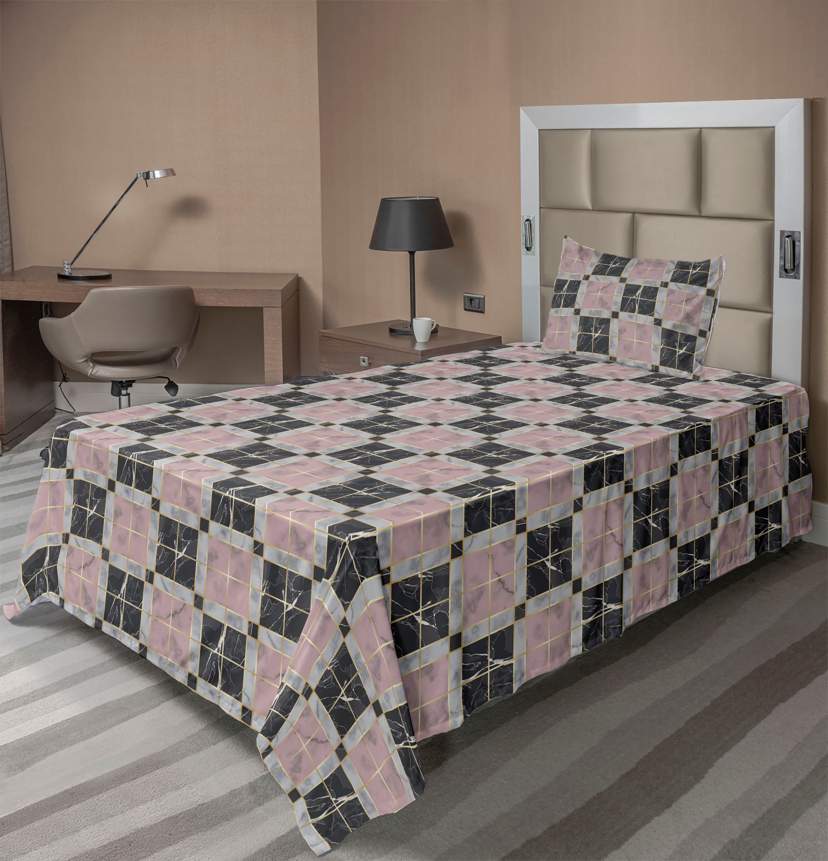 Ambesonne Geometric Sheet Set Modern Square Pattern Art Charcoal Grey ...