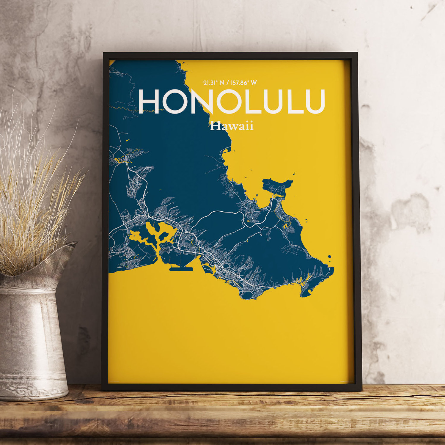 Wrought Studio™ 'Honolulu City Map' Graphic Art Print Poster in Amuse ...