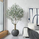 AllModern Akita 7ft UV Resistant Fake Olive Tree with Grey Tall Planter ...