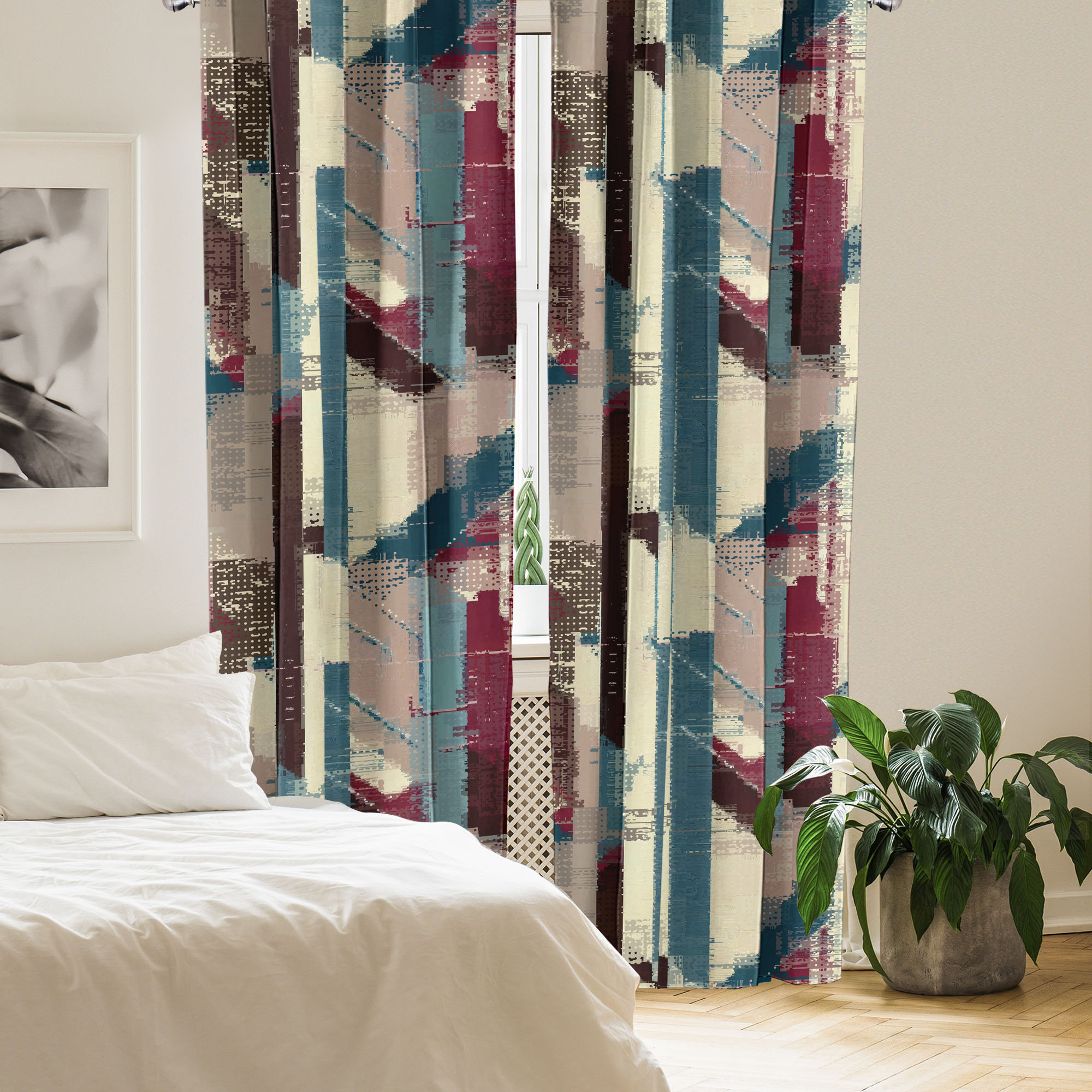 East Urban Home Grunge Curtains Jumble Abstract Stripes Art Pair of ...
