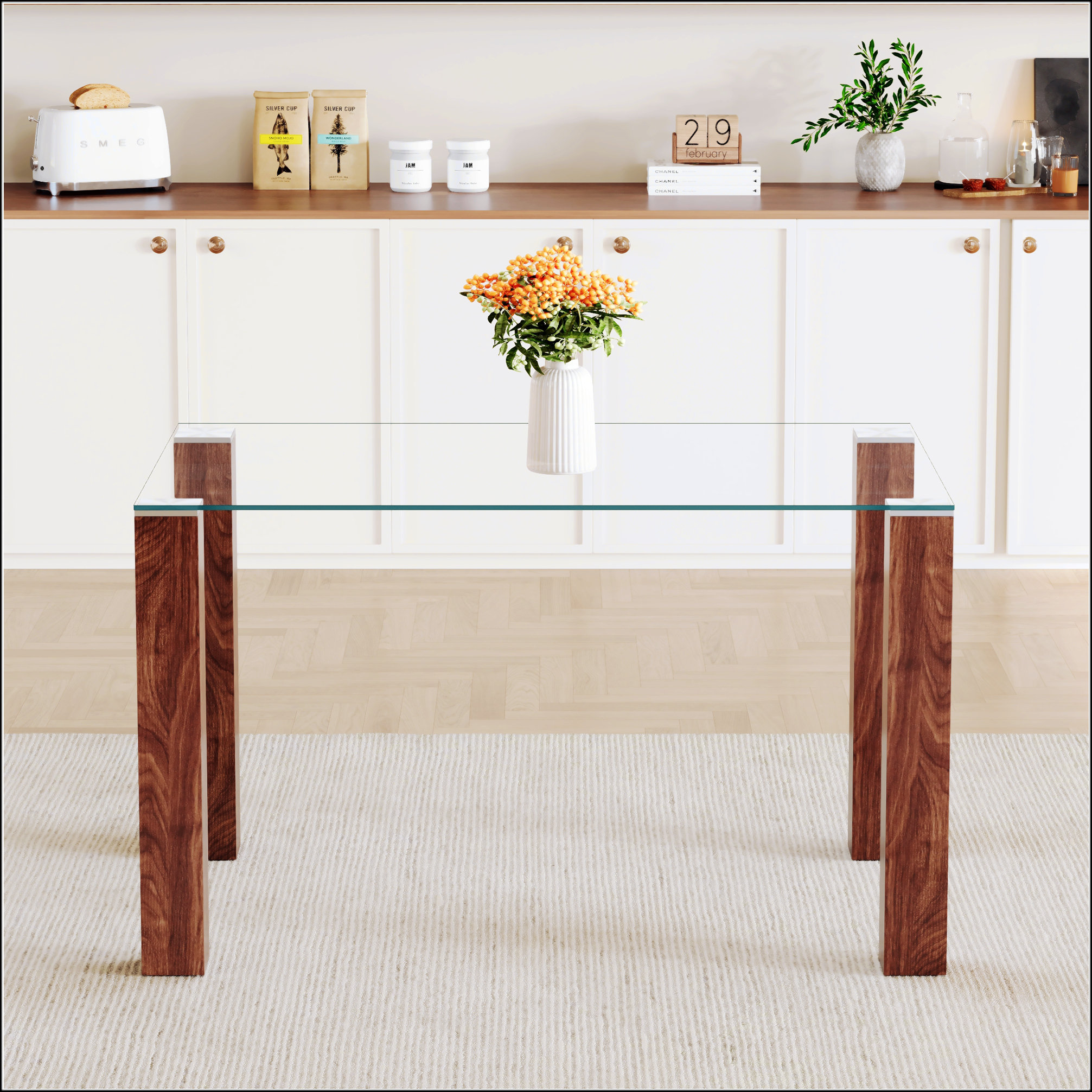 George Oliver 49.6 * 30 Inch Transparent Tempered Glass Dining Table ...