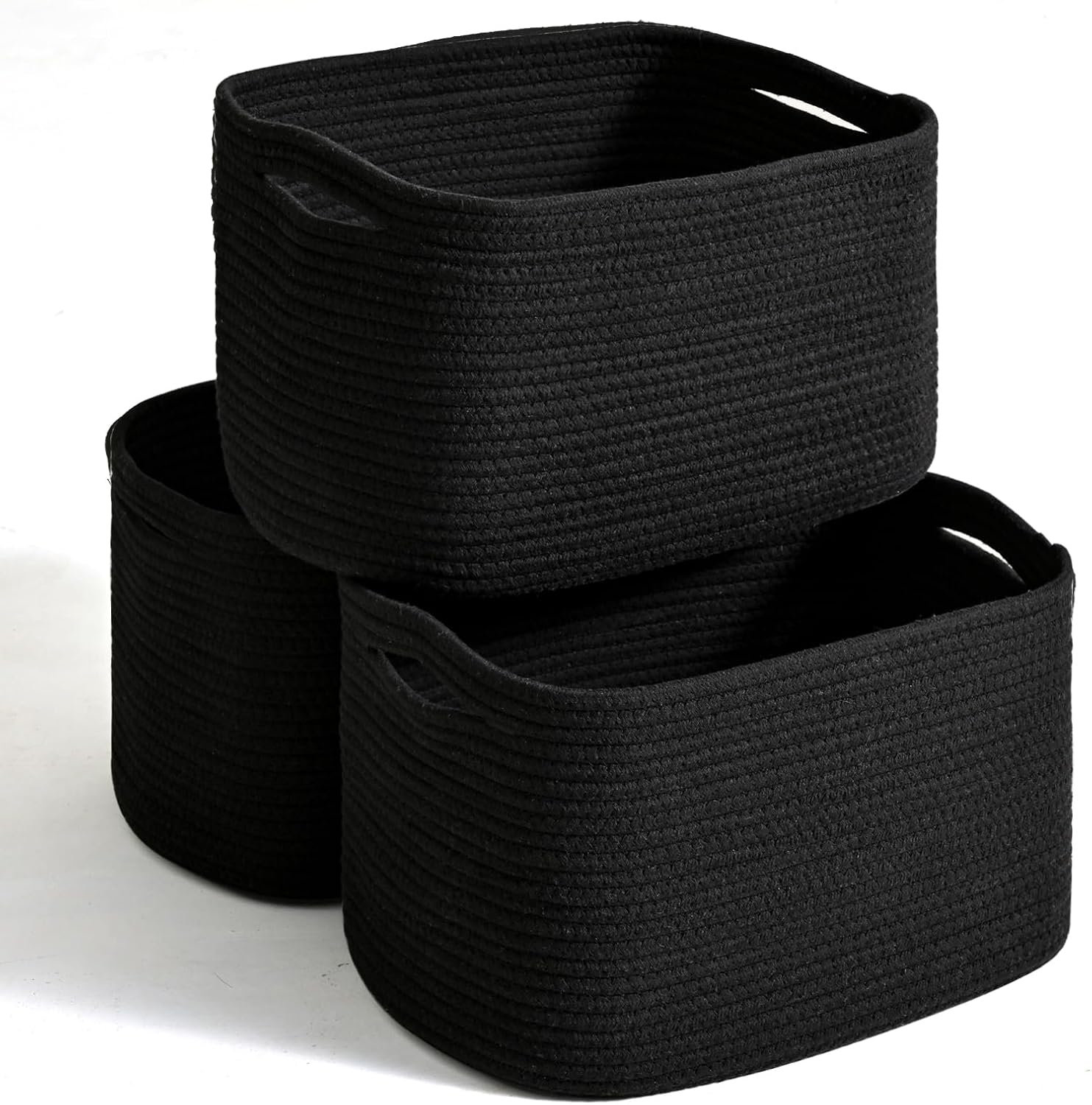 Latitude Run® 3-pack Woven Rope Storage Baskets Black | Wayfair