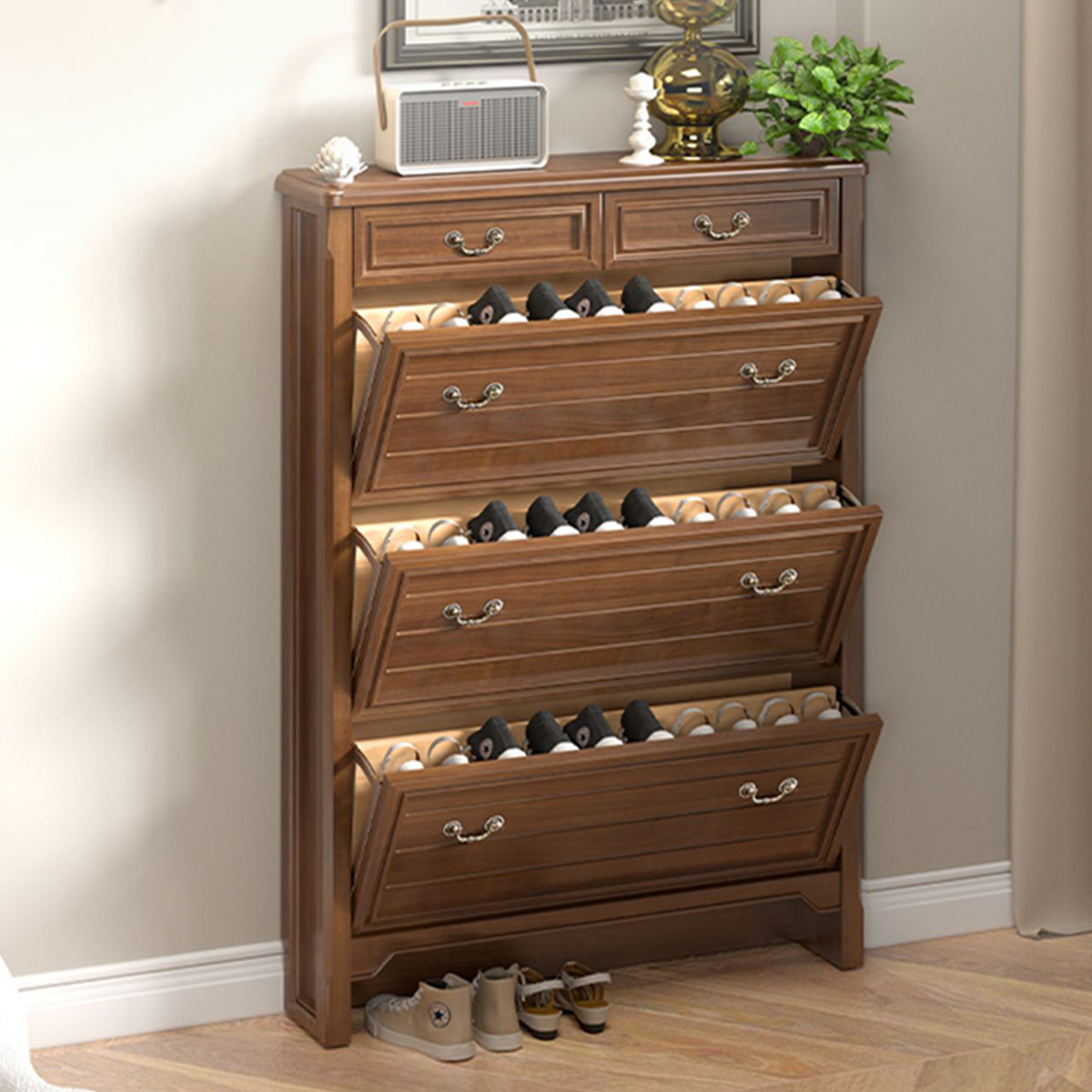 Charlton Home® Brown Solid wood Shoe Storage | Wayfair