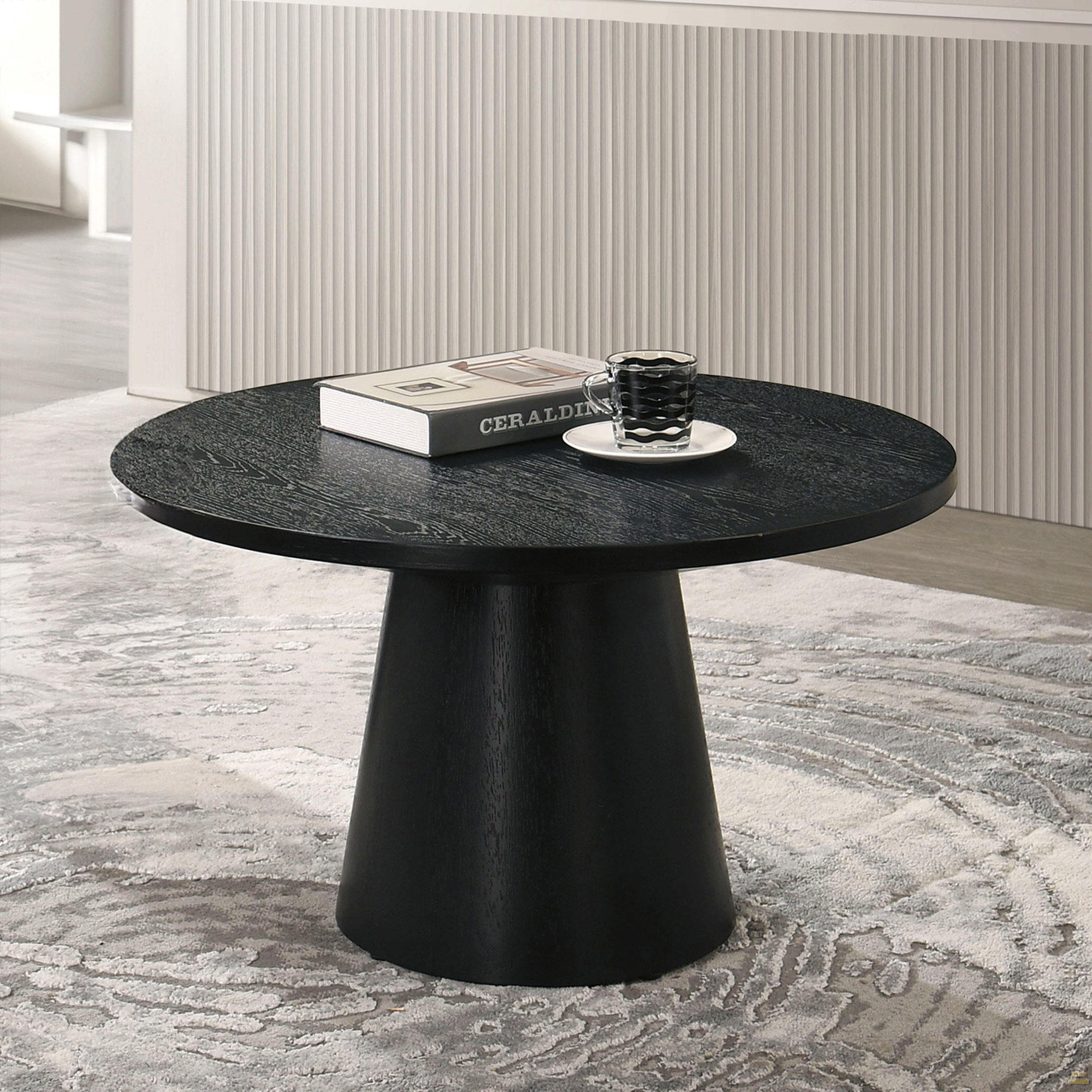 Corrigan Studio® Round Coffee Table Cone Shape Base Pedestal Rubberwood ...