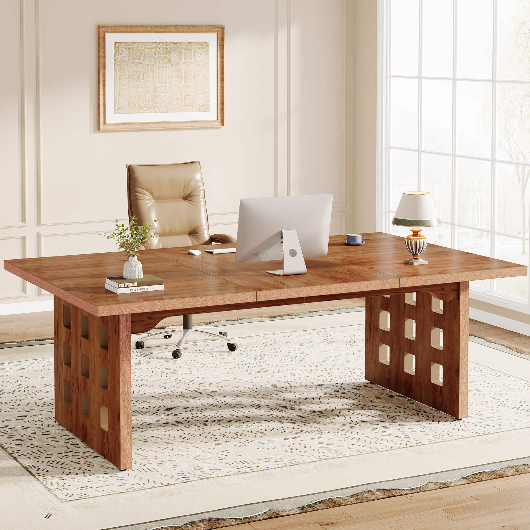 Millwood Pines 70.8-Inch Wood Rectangle Executive Desk, Large Computer ... Millwood Pines 70.8-Inch Wood Rectangle Executive Desk, Large Computer ...