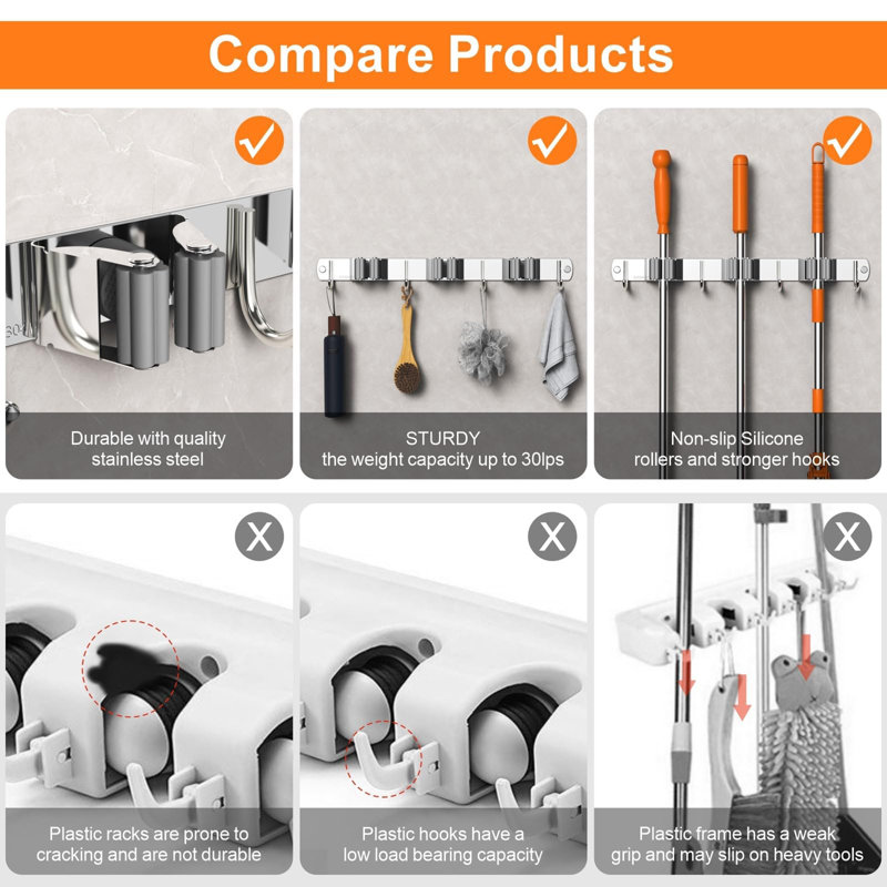 WFX Utility™ Mop and Broom Holder Wall Mount | Wayfair