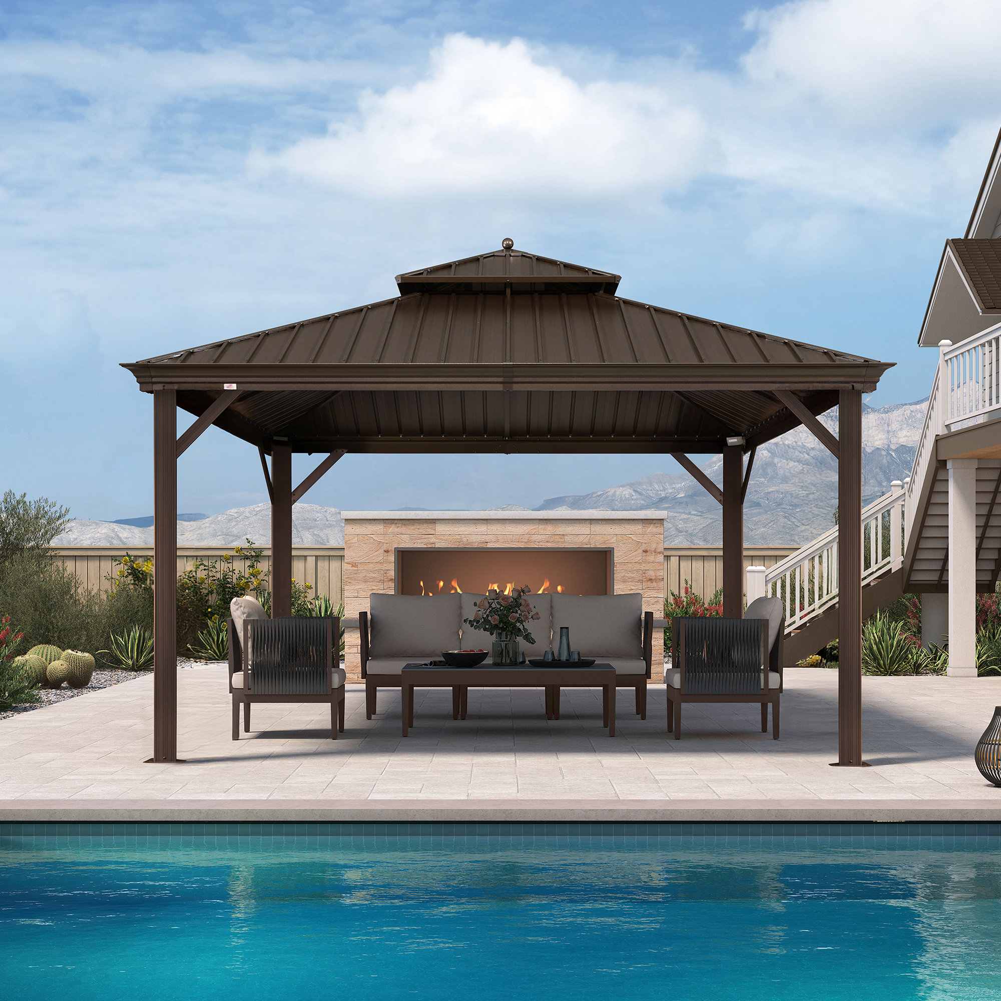 Purple Leaf Gazebo With Galvanized Steel Roof Outdoor Permanent Hardtop ...